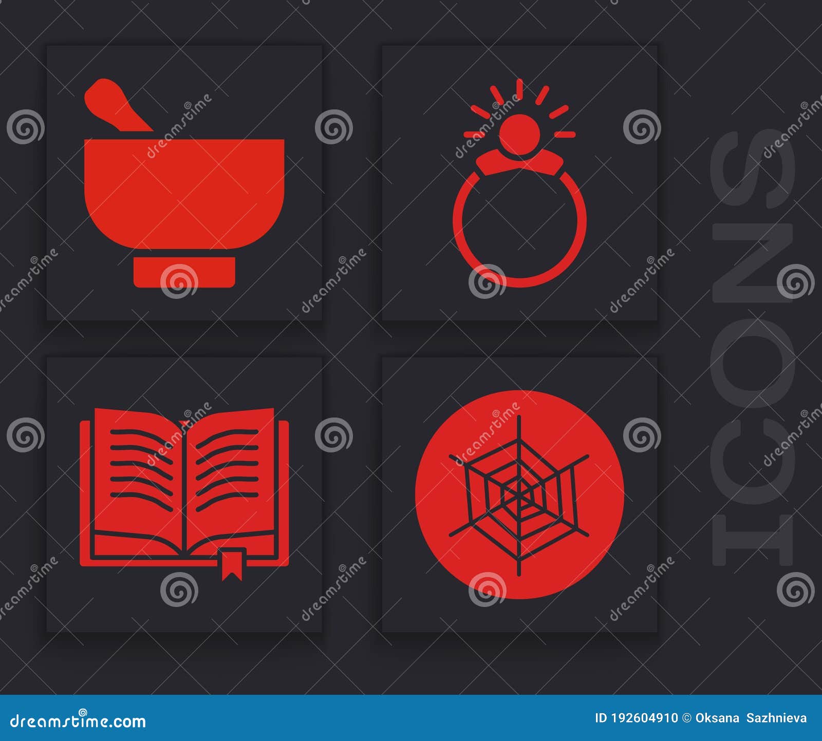 Set Spider Web, Magic Mortar and Pestle, Magic Stone Ring with Gem and ...