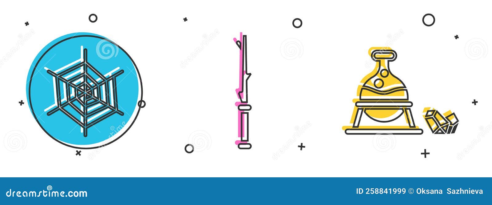 Set Spider Web, Magic Wand and Witch Cauldron and Magic Stone Ic Stock ...