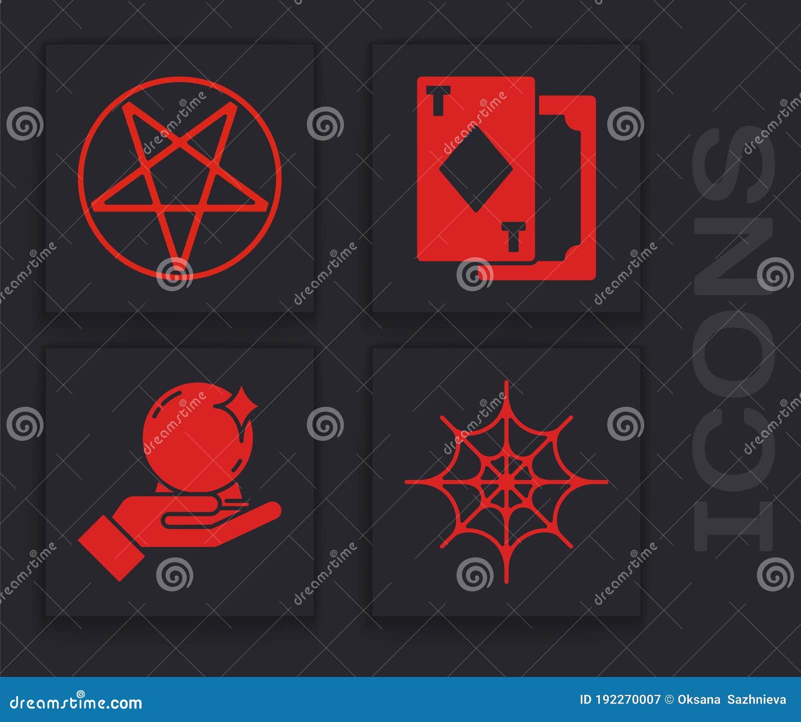 Set Spider Web, Pentagram in a Circle, Playing Cards and Magic Ball on ...