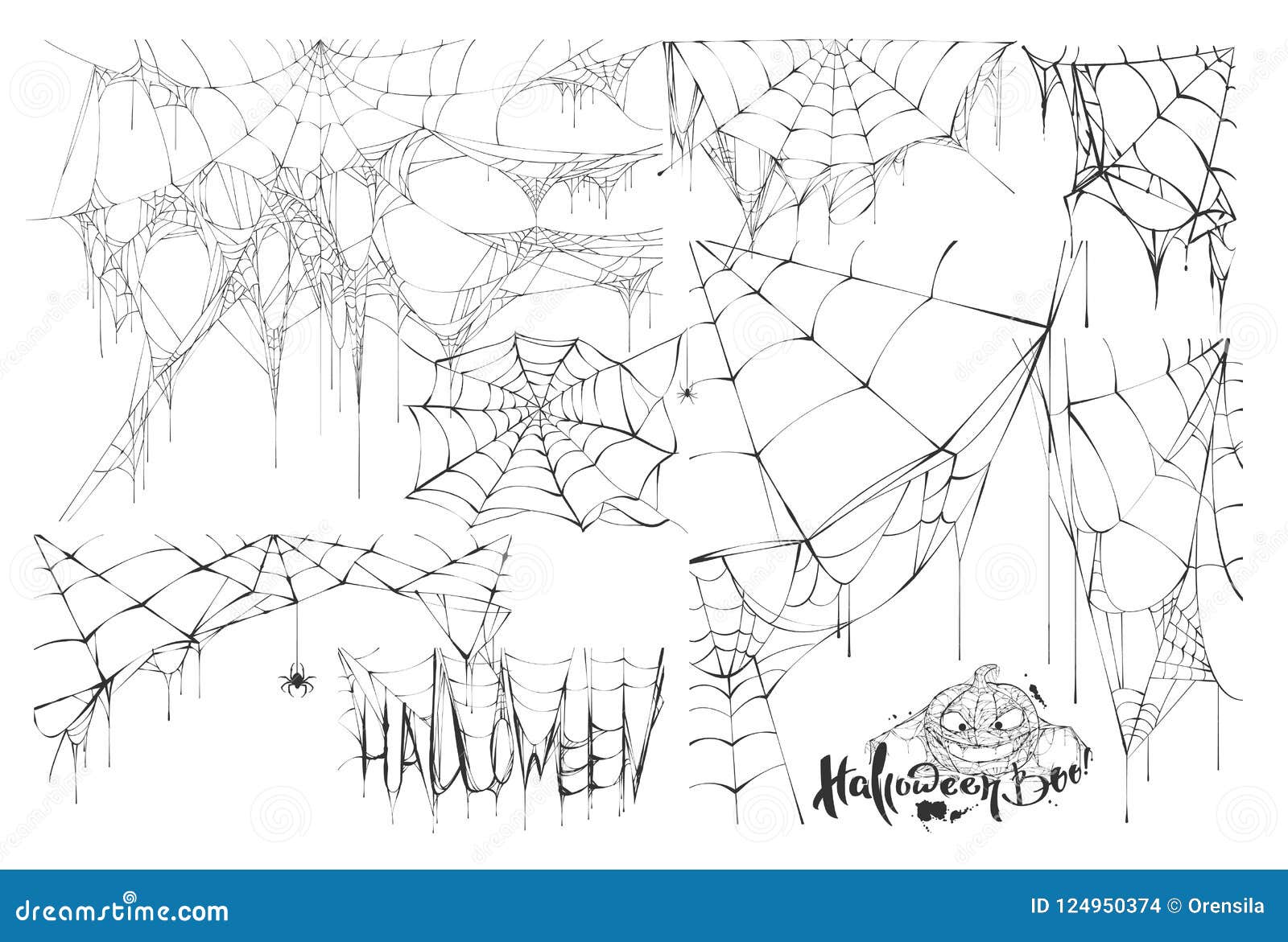 Set of Spider Web and Text of Holiday Halloween Stock Vector ...
