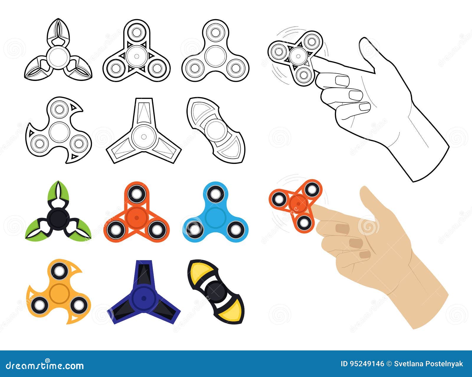 Set of Spinners by Lines and Flat Stock Illustration - Illustration of flat, purple: 95249146