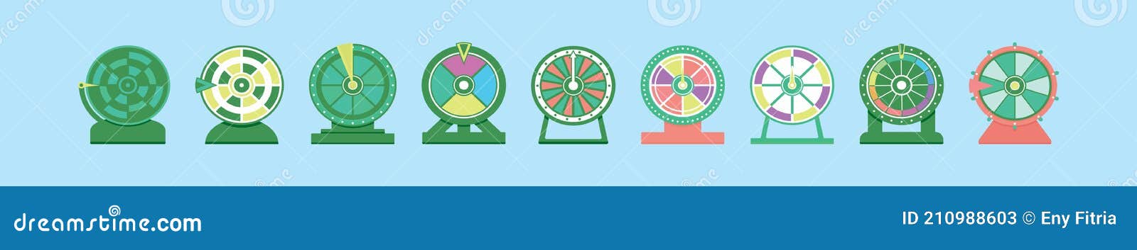 Set of Spinning Wheel Cartoon Icon Design Template with Various Models ...
