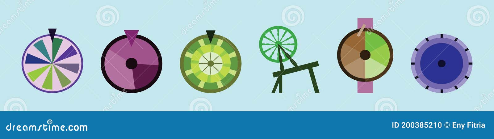 Set of Spinning Wheel Cartoon Icon Design Template with Various Models ...
