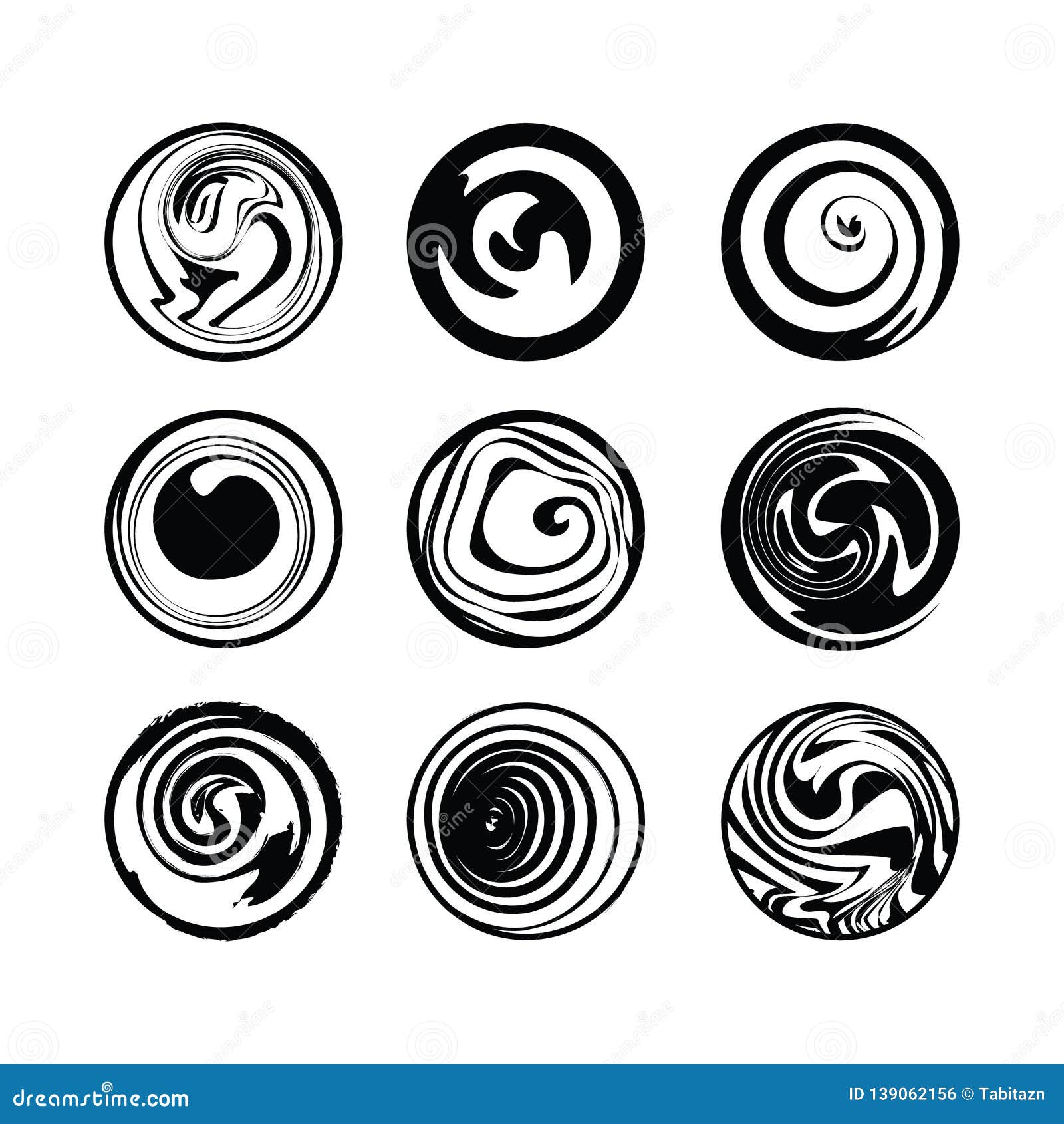 Set of Spiral and Swirl Motion Elements. Black Isolated Abstract ...