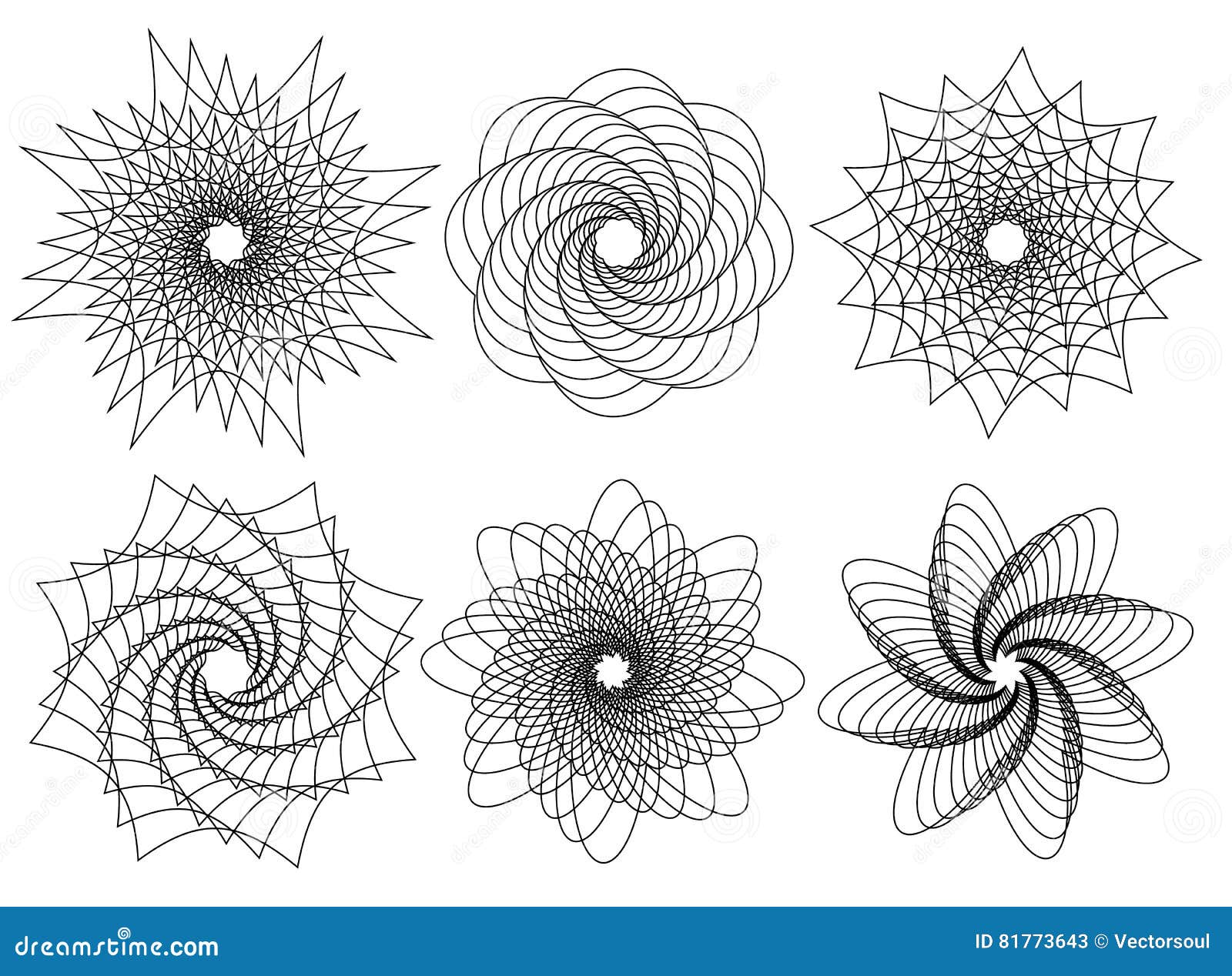 Set of 6 Spirally, Rotating Shapes. Abstract Geometric Forms, El Stock ...