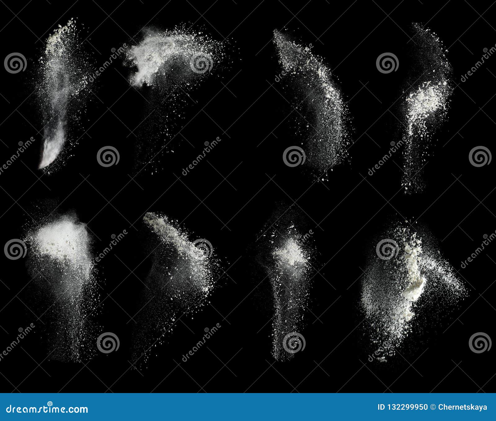 Set with Splash Clouds of Wheat Flour Stock Photo - Image of flour ...
