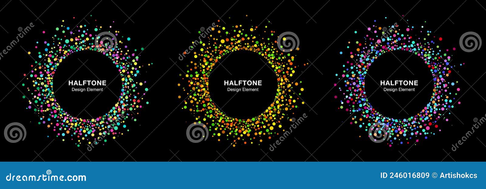 Set of Splash Frames. Random Halftone Circle Dots Logo. Splatter Round ...