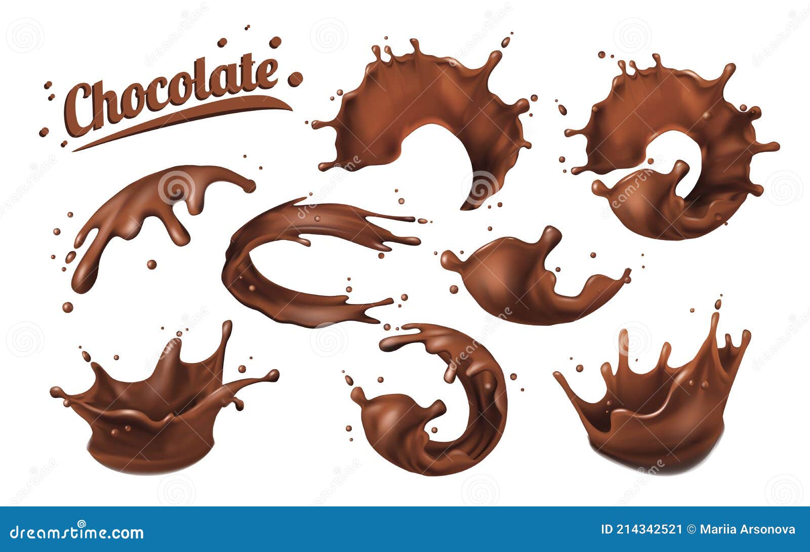 Set of Splashes of Chocolate. Spots 3D Stock Vector - Illustration of ...