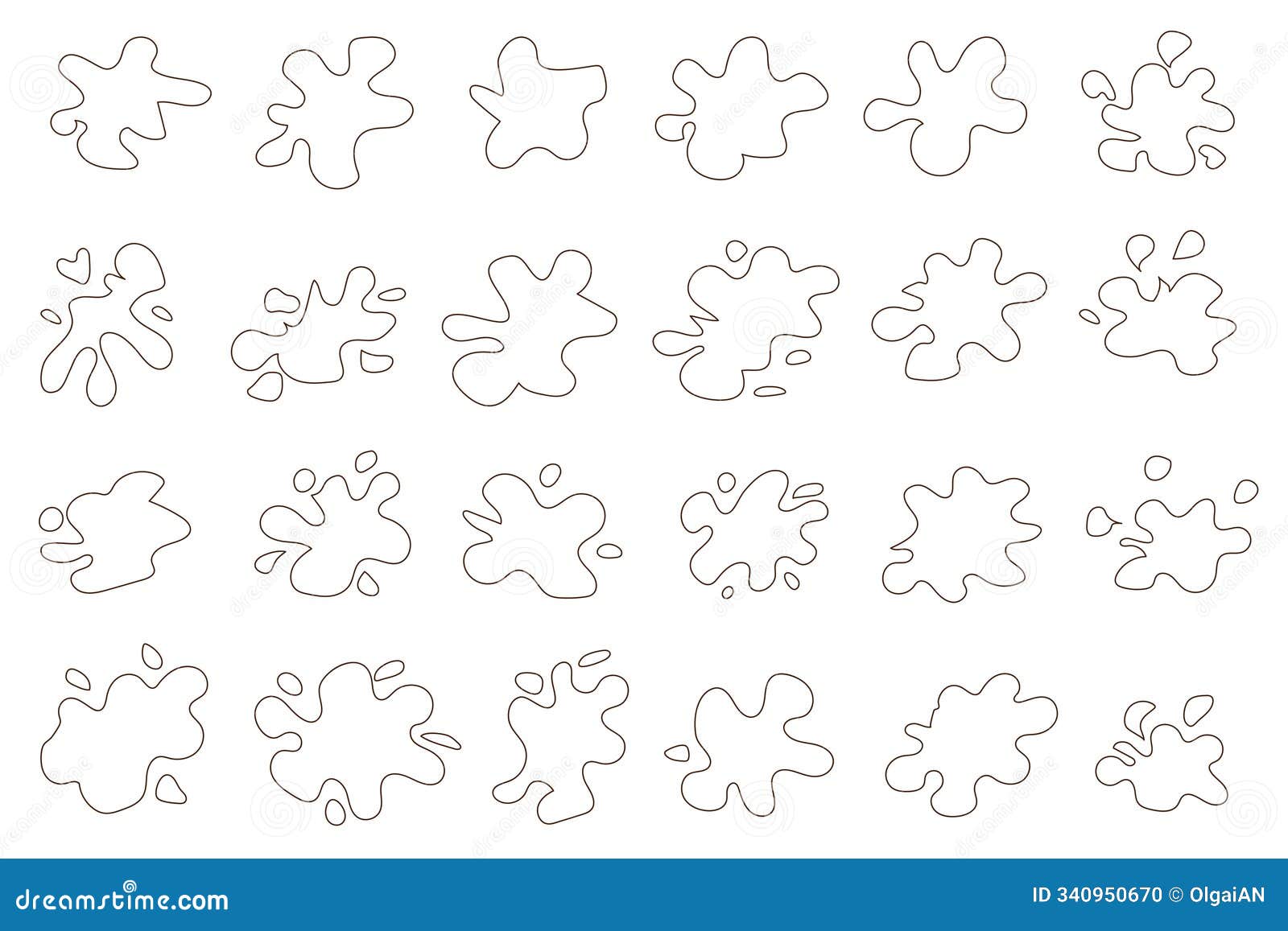 Set of Splashes. Design Elements with Black Outline. Ink Splashes ...