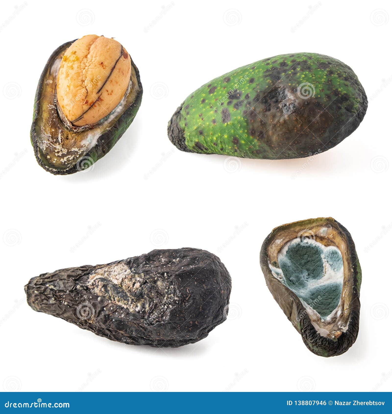 Set of Spoiled Avocado Isolated on White Background Stock Photo - Image ...