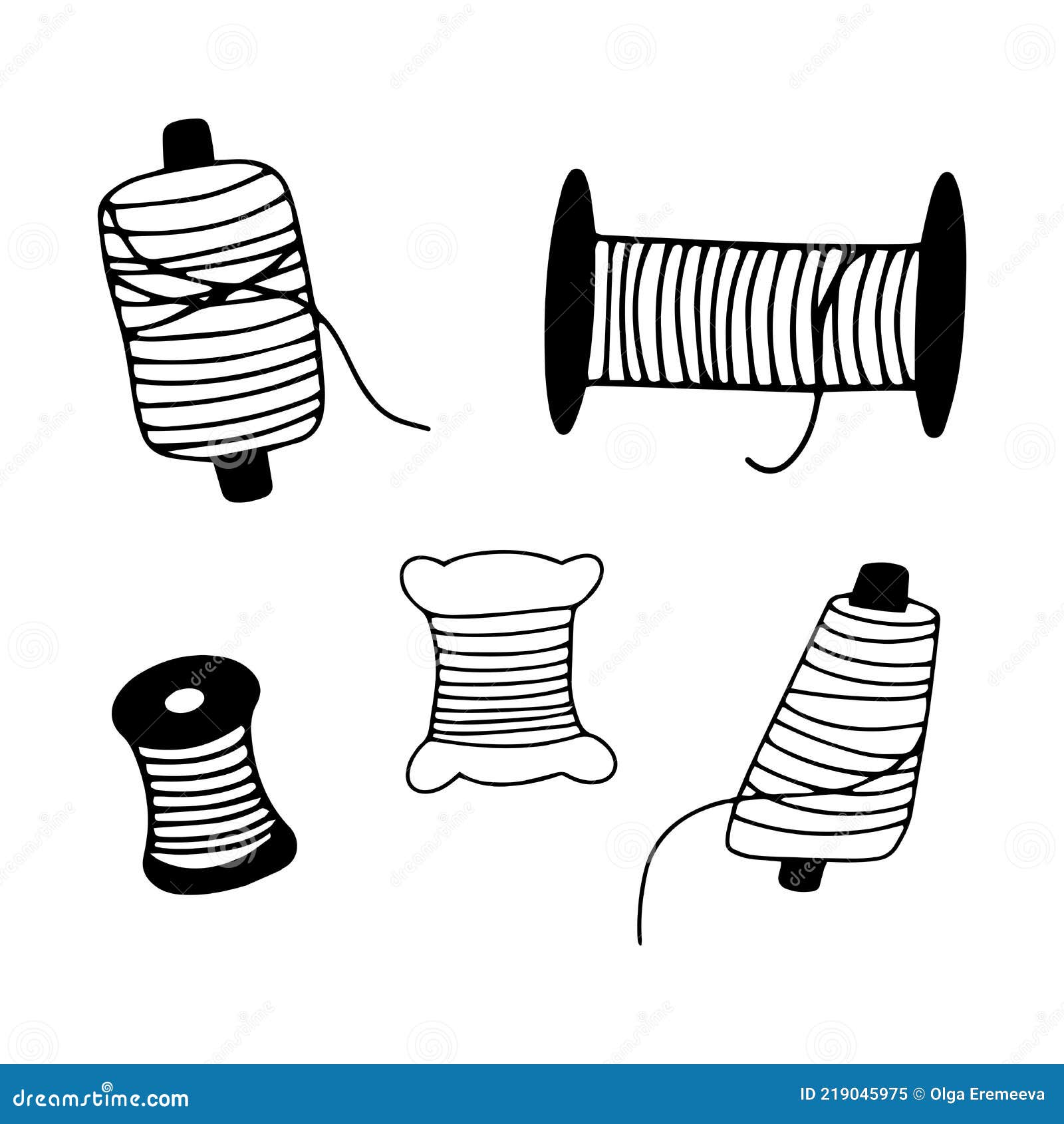 Set of Spools of Thread for Sewing. Doodle Vector Stock Vector ...
