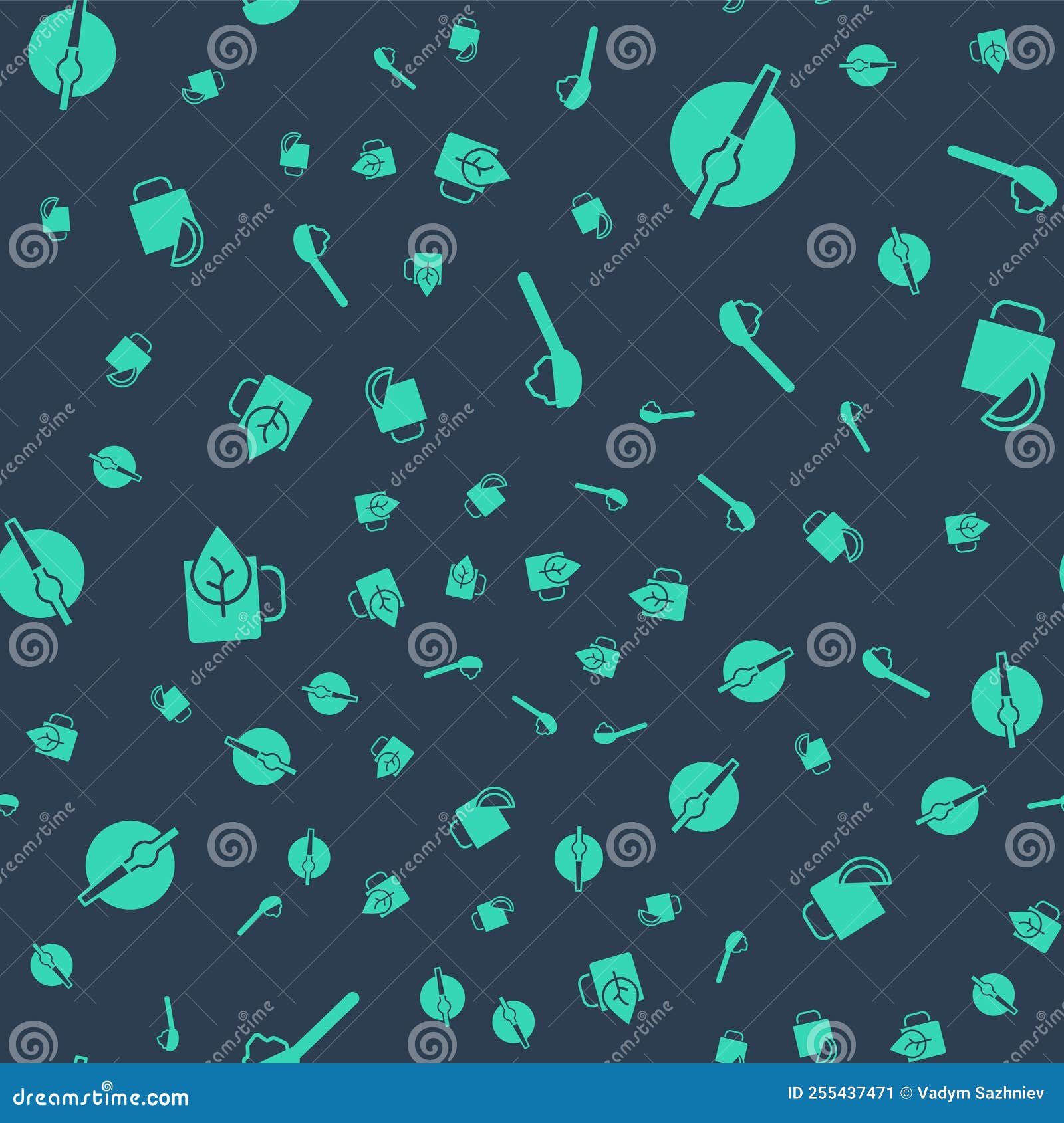 Set Spoon with Sugar, Cigarette, Cup of Tea Leaf and Lemon on Seamless ...