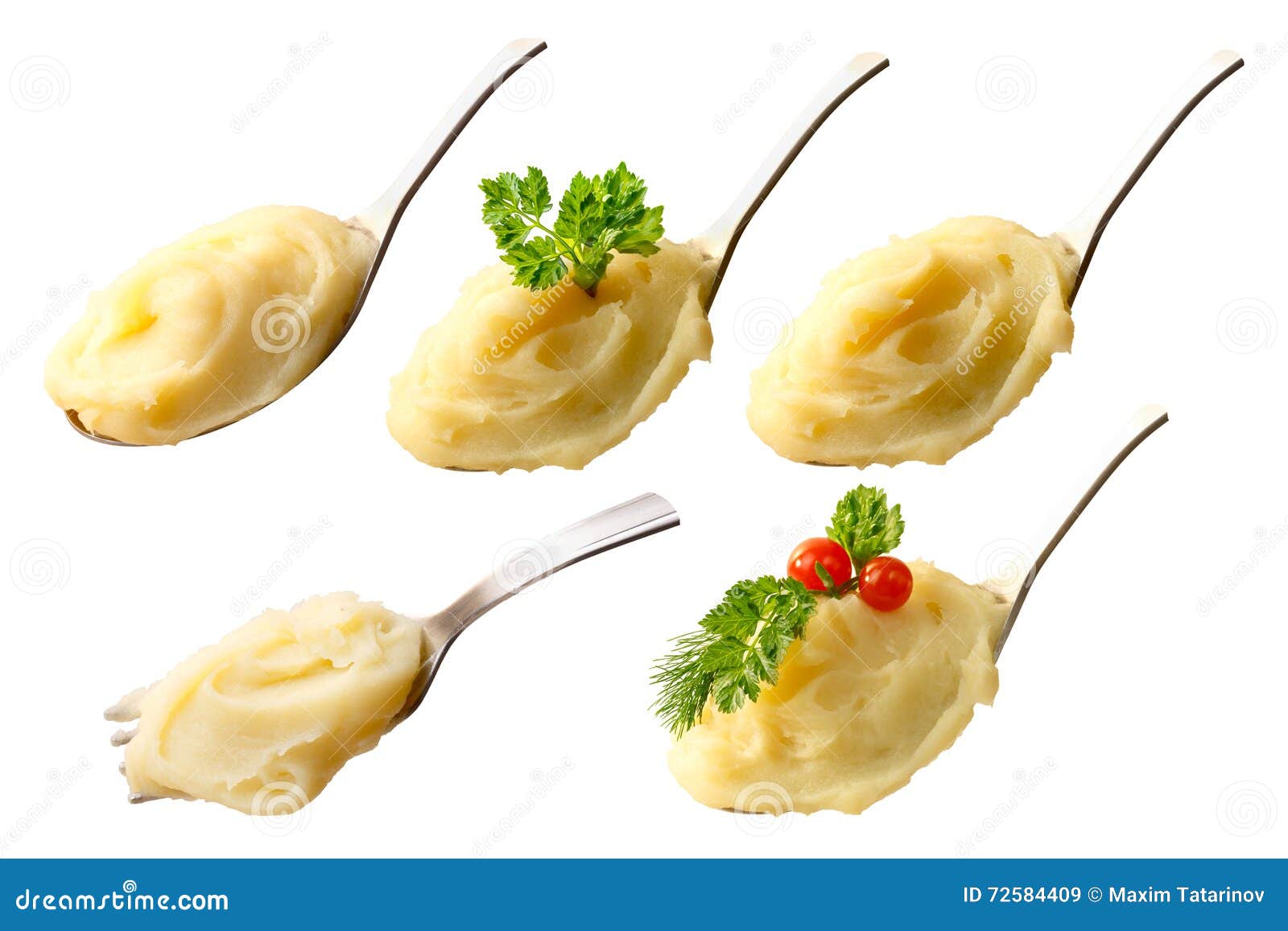 Set of Spoons with Mashed Potato (puree) Stock Image - Image of potato ...