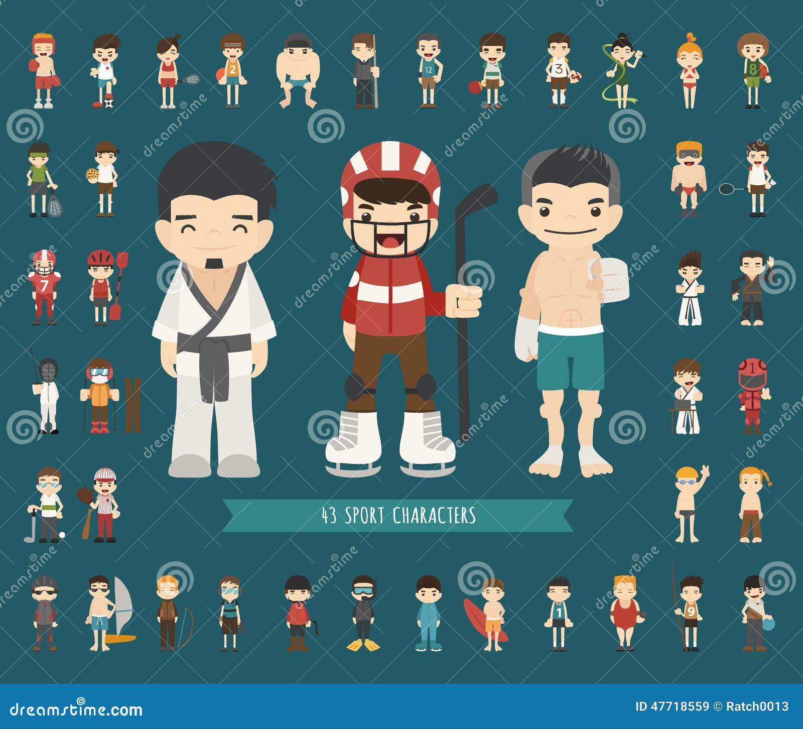 Set of 43 Sport characters stock vector. Illustration of cartoon - 47718559