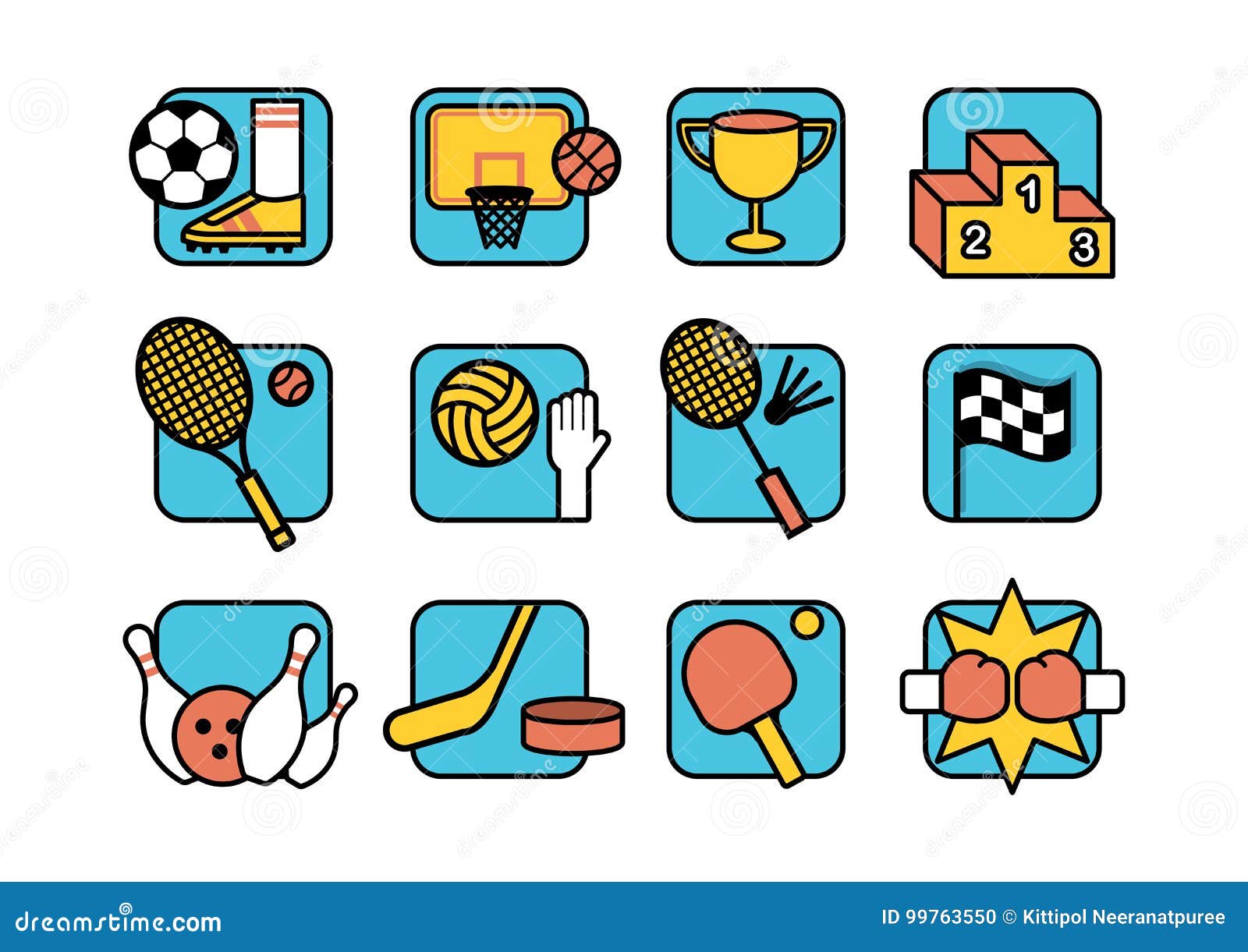 Set of Sport Color Icons Vector with Black Outline Stock Illustration ...