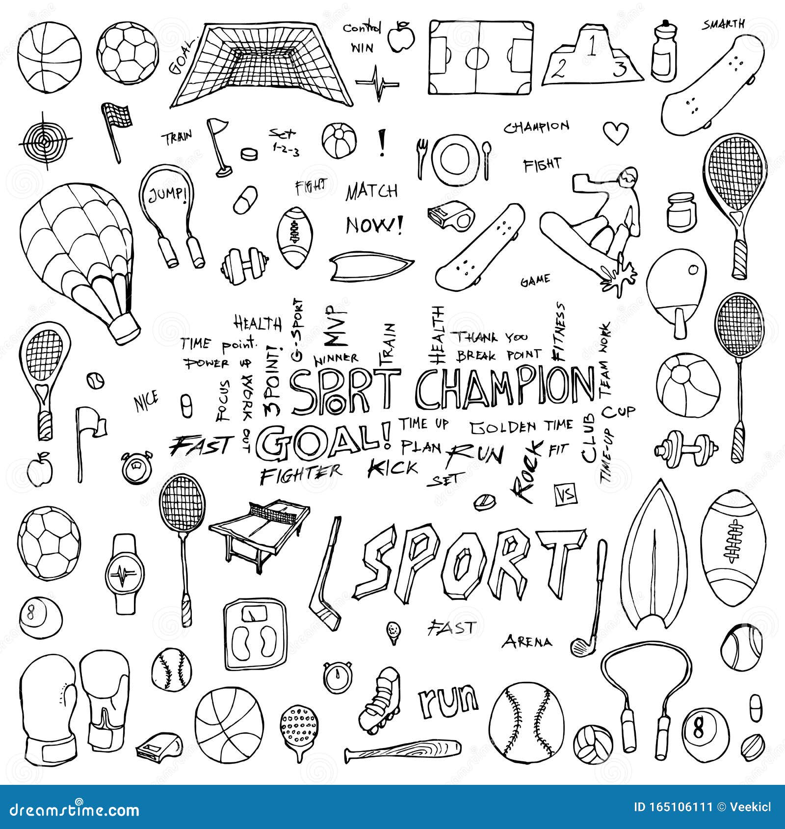Set of Sport Drawing Illustration Hand Drawn Doodle Sketch Line Vector ...