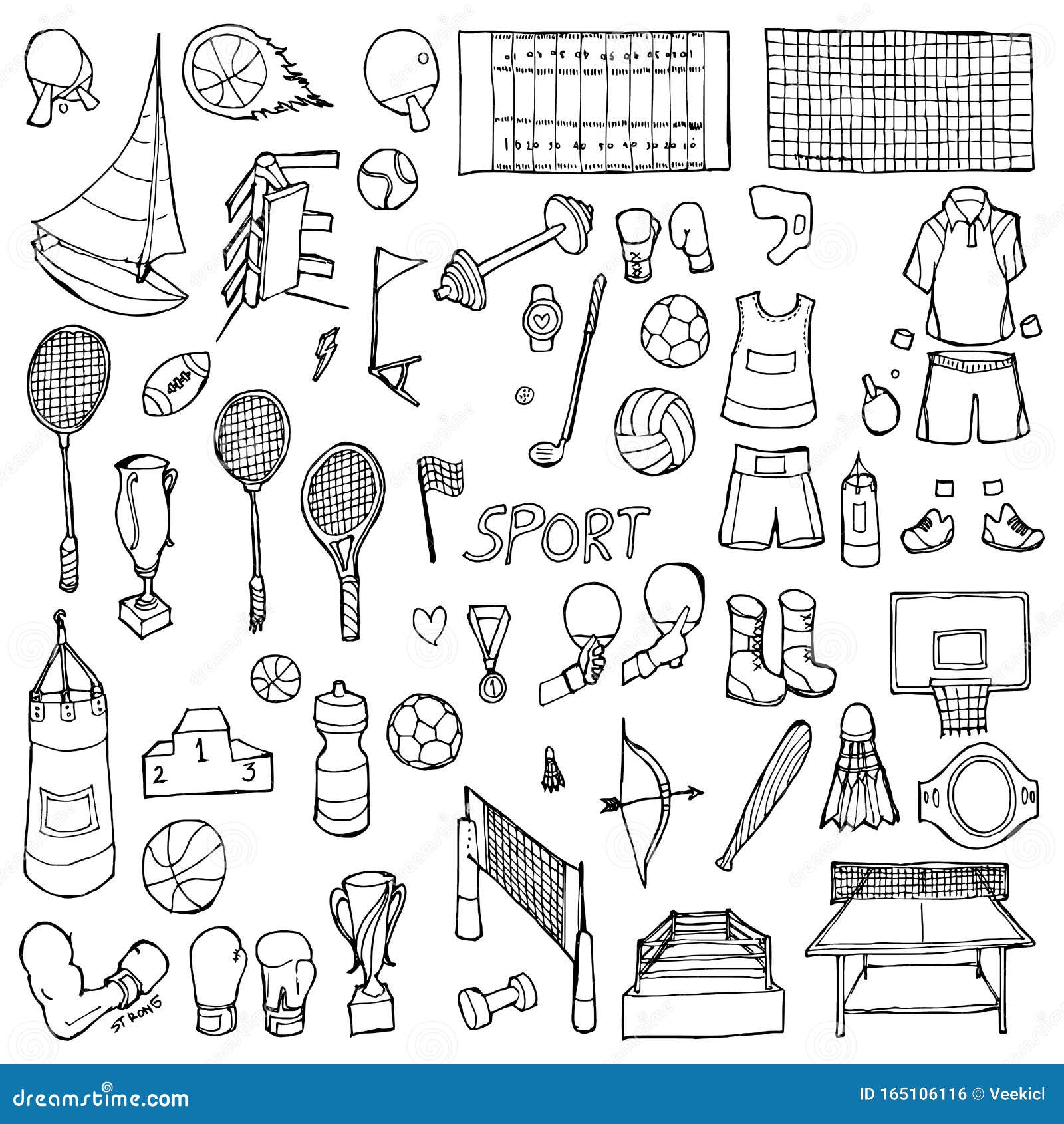 Set of Sport Drawing Illustration Hand Drawn Doodle Sketch Line Vector ...