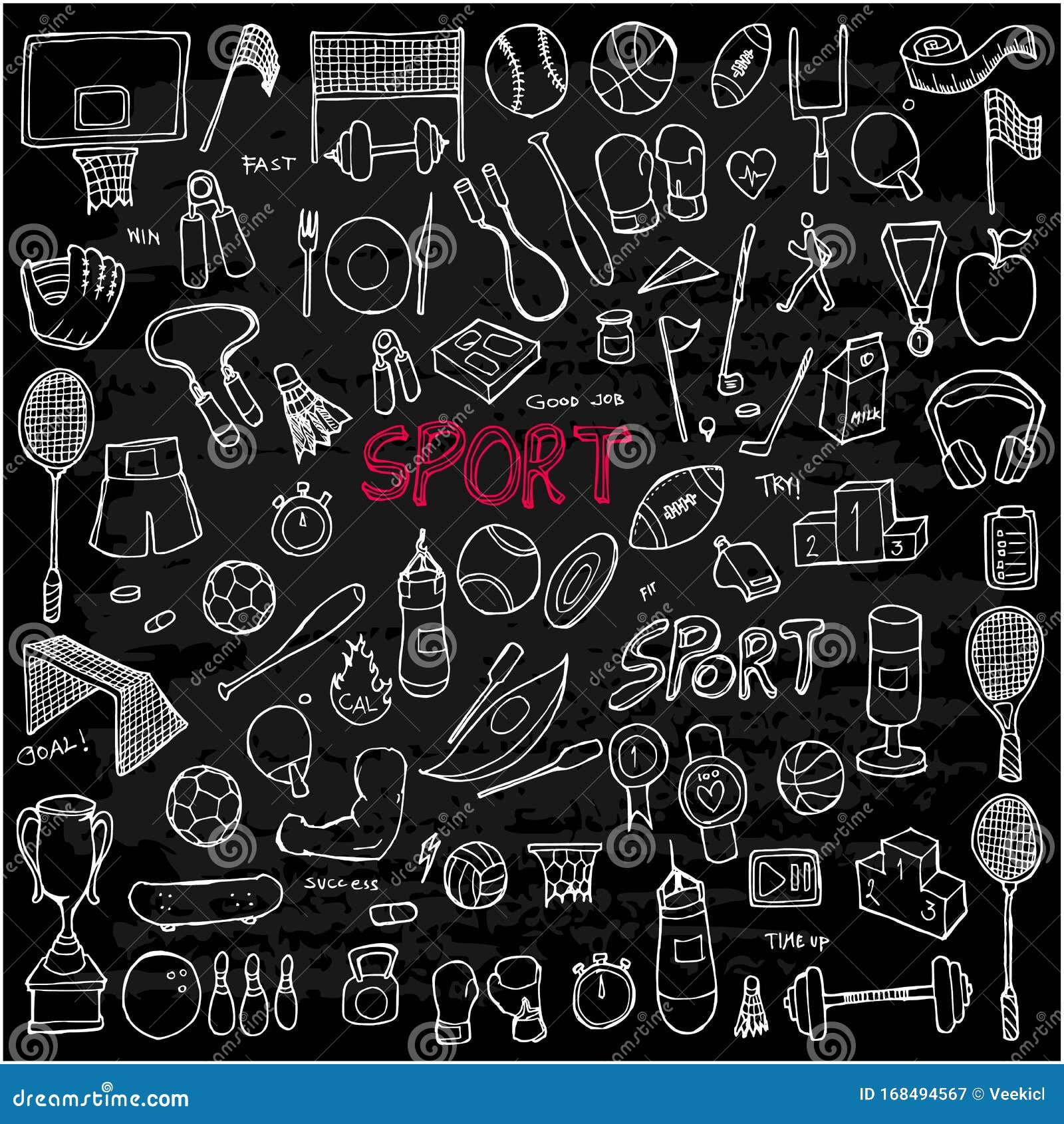 Set of Sport Drawing Illustration Hand Drawn Doodle Sketch Line Vector ...