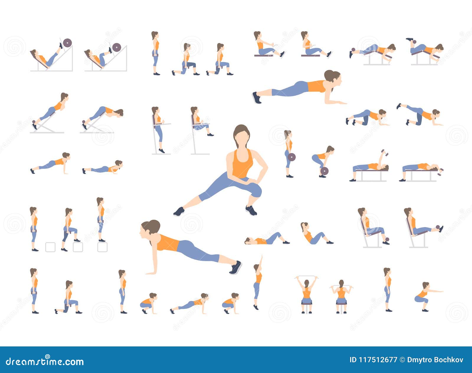 Set of Sport Exercises. Exercises with Free Weight. Exercises in a Gym ... Set of Sport Exercises. Exercises with Free Weight. Exercises in a Gym ...
