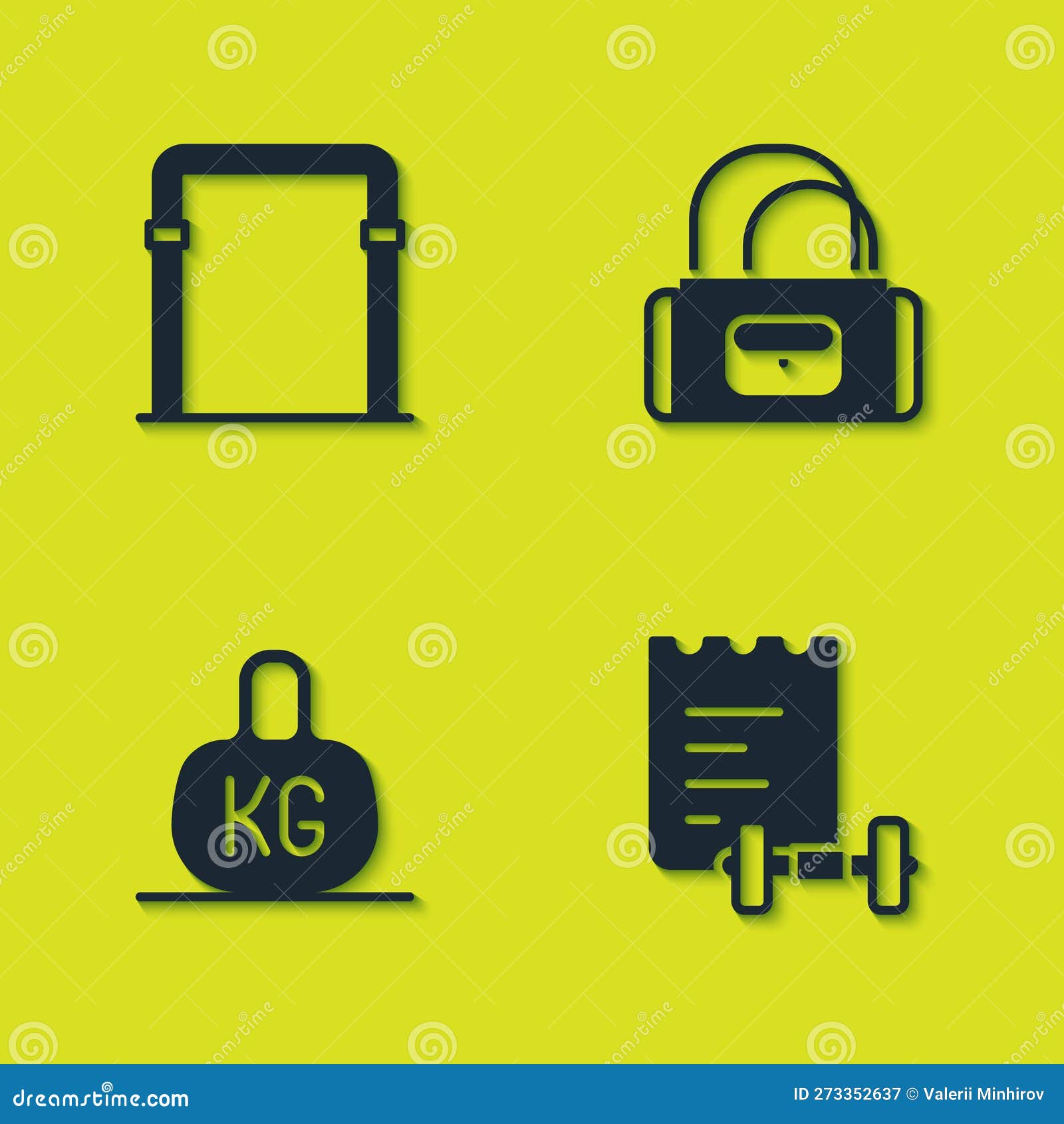 Set Sport Horizontal Bar, Training Program, Weight and Bag Icon. Vector ...