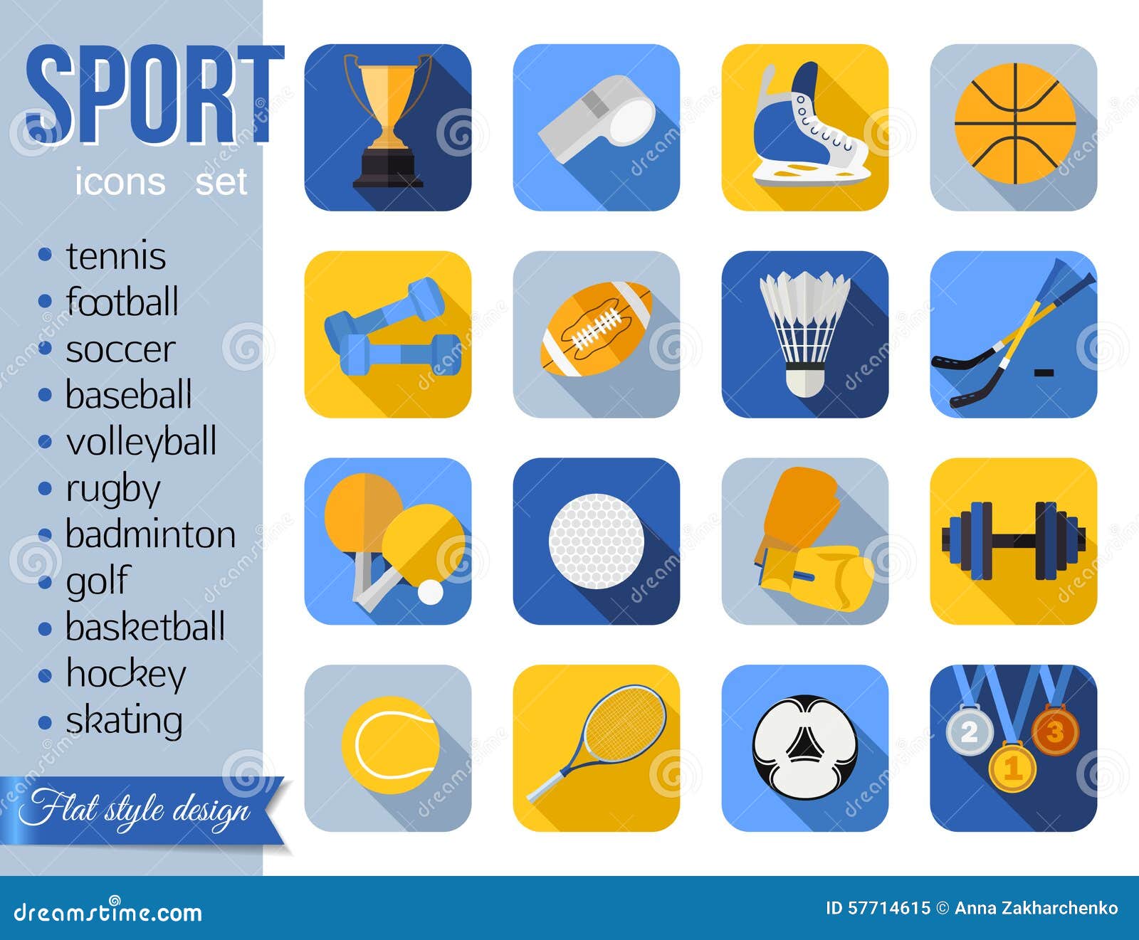 Set of Sport Icons. Flat Style Design with Long Stock Vector ...
