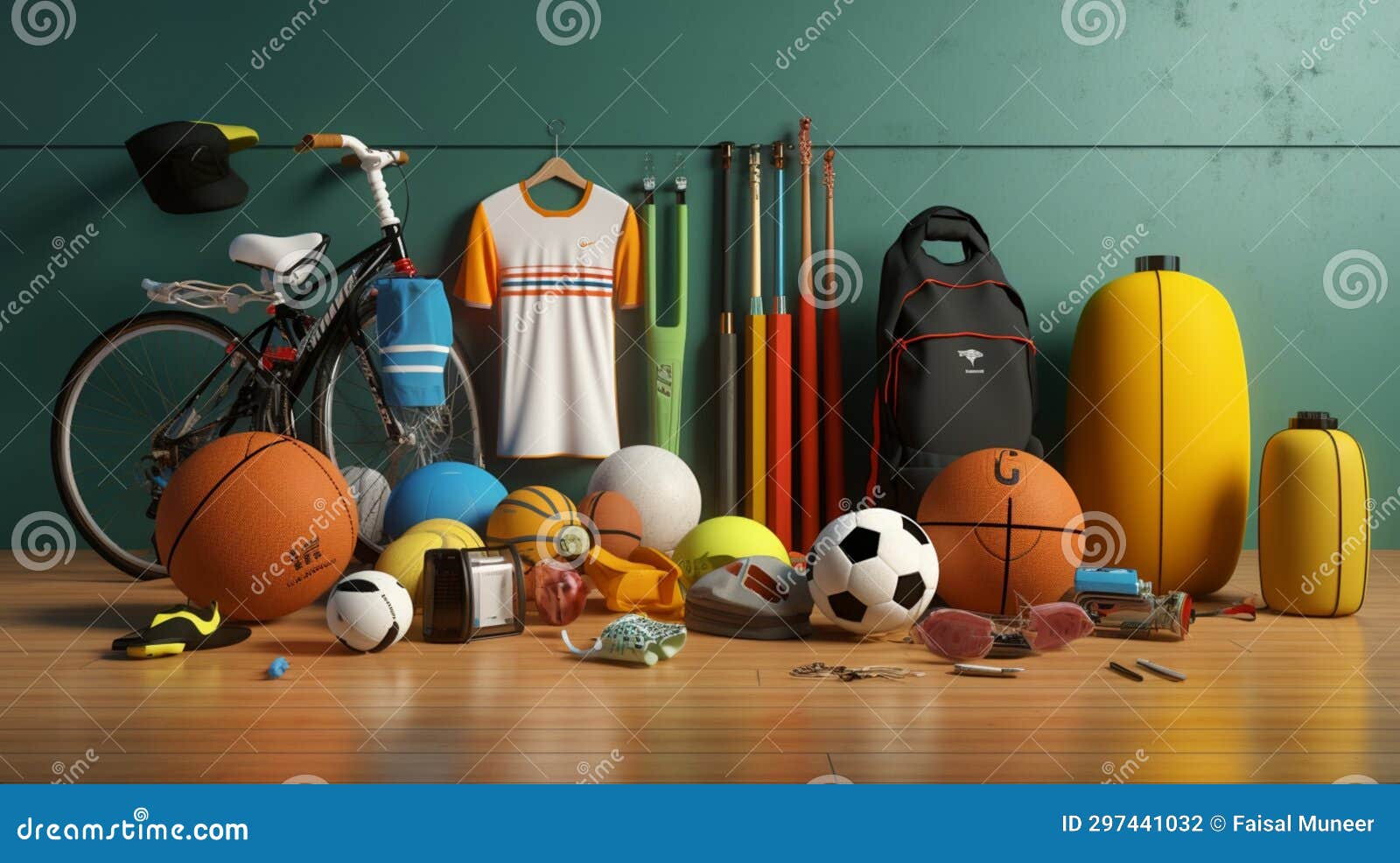 Set of Sporting Goods on the Ground Stock Illustration - Illustration ...