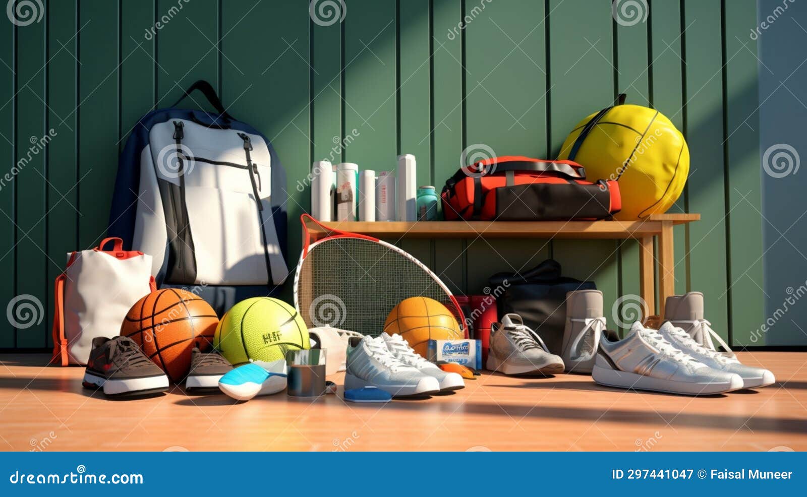 Set of Sporting Goods on the Ground Stock Illustration - Illustration ...