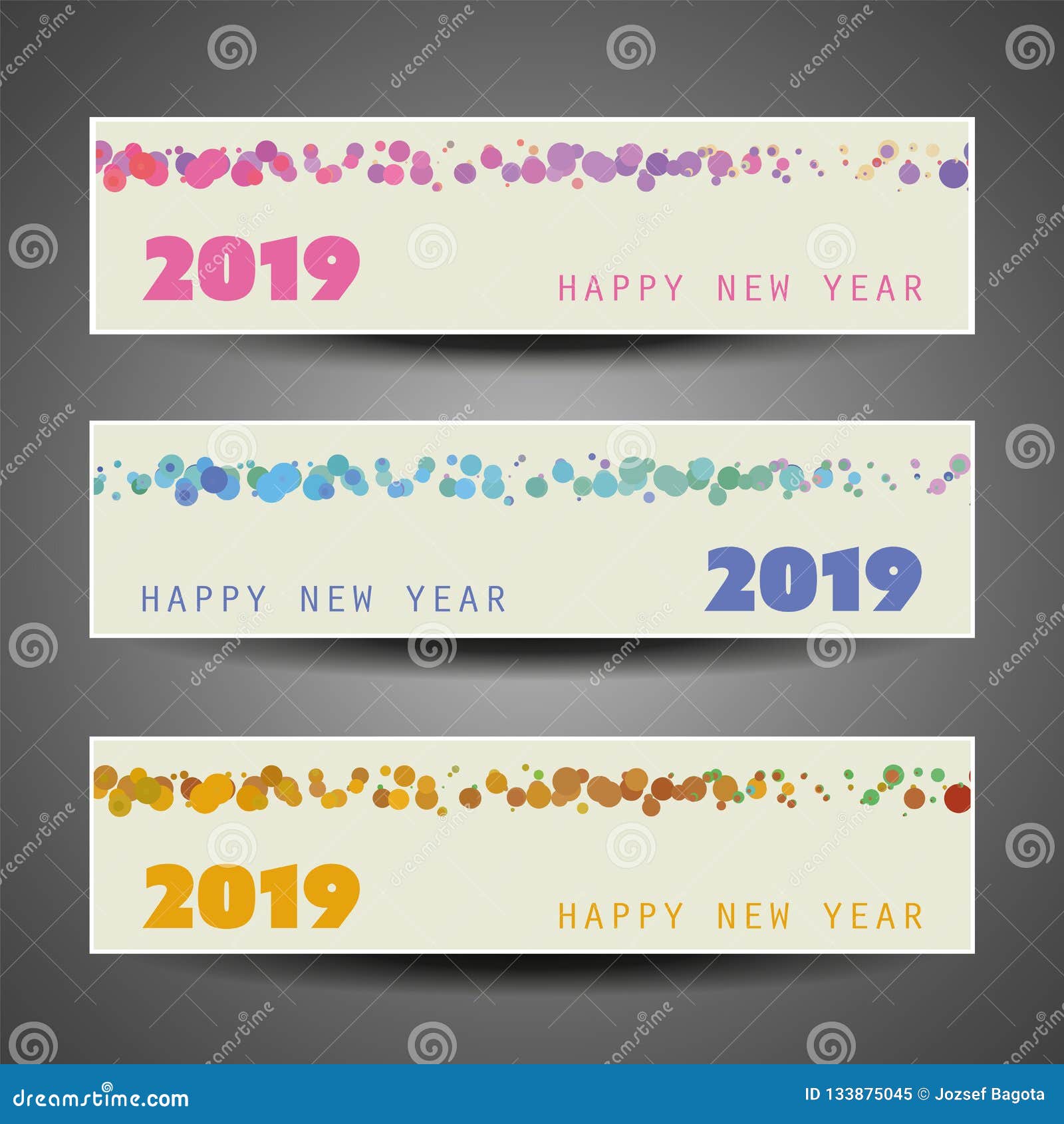 Set of Spotted Horizontal New Year Headers or Banners - 2019 Stock ...
