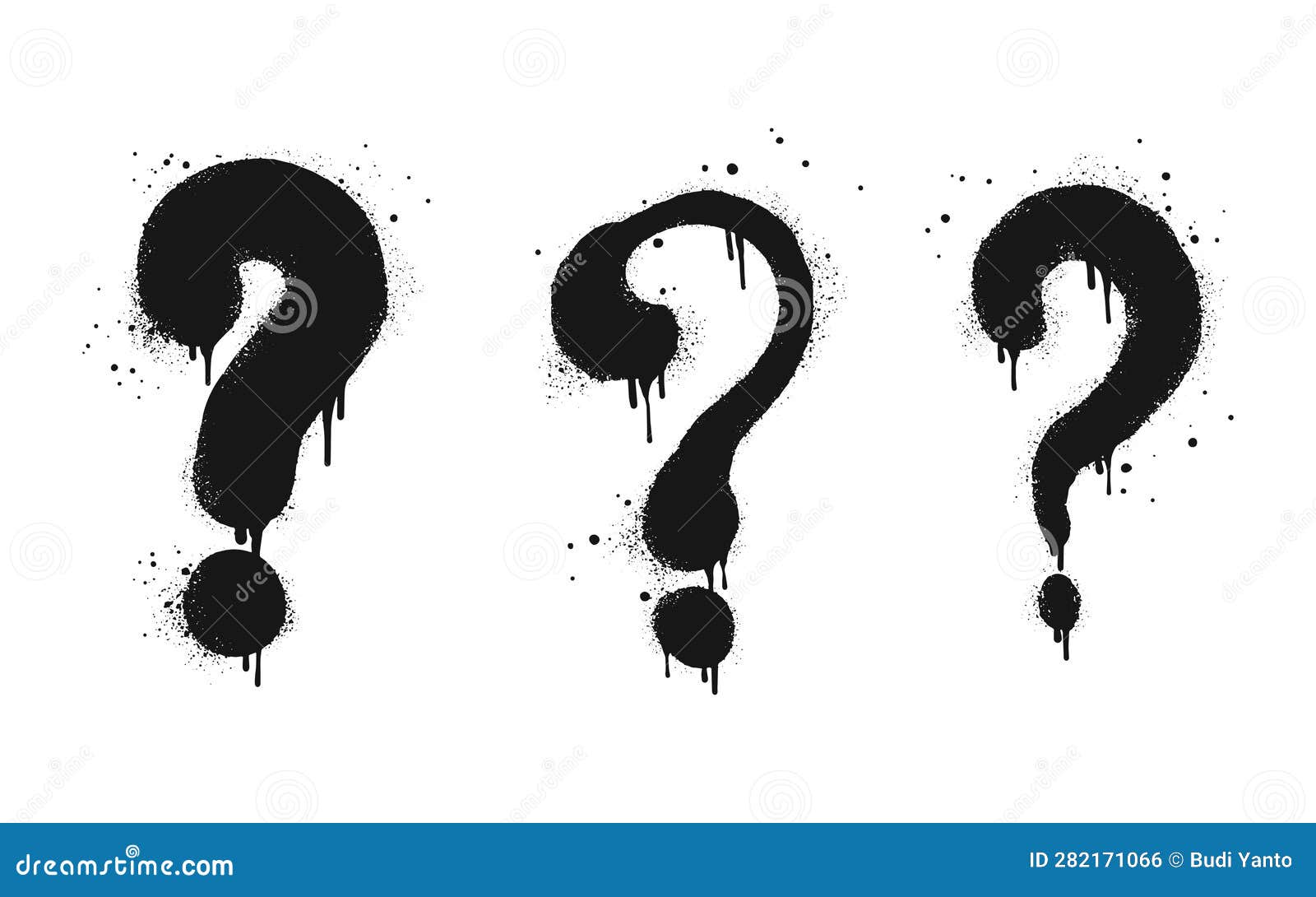 Set of Spray Painted Graffiti Question Marks in Black Over White ...