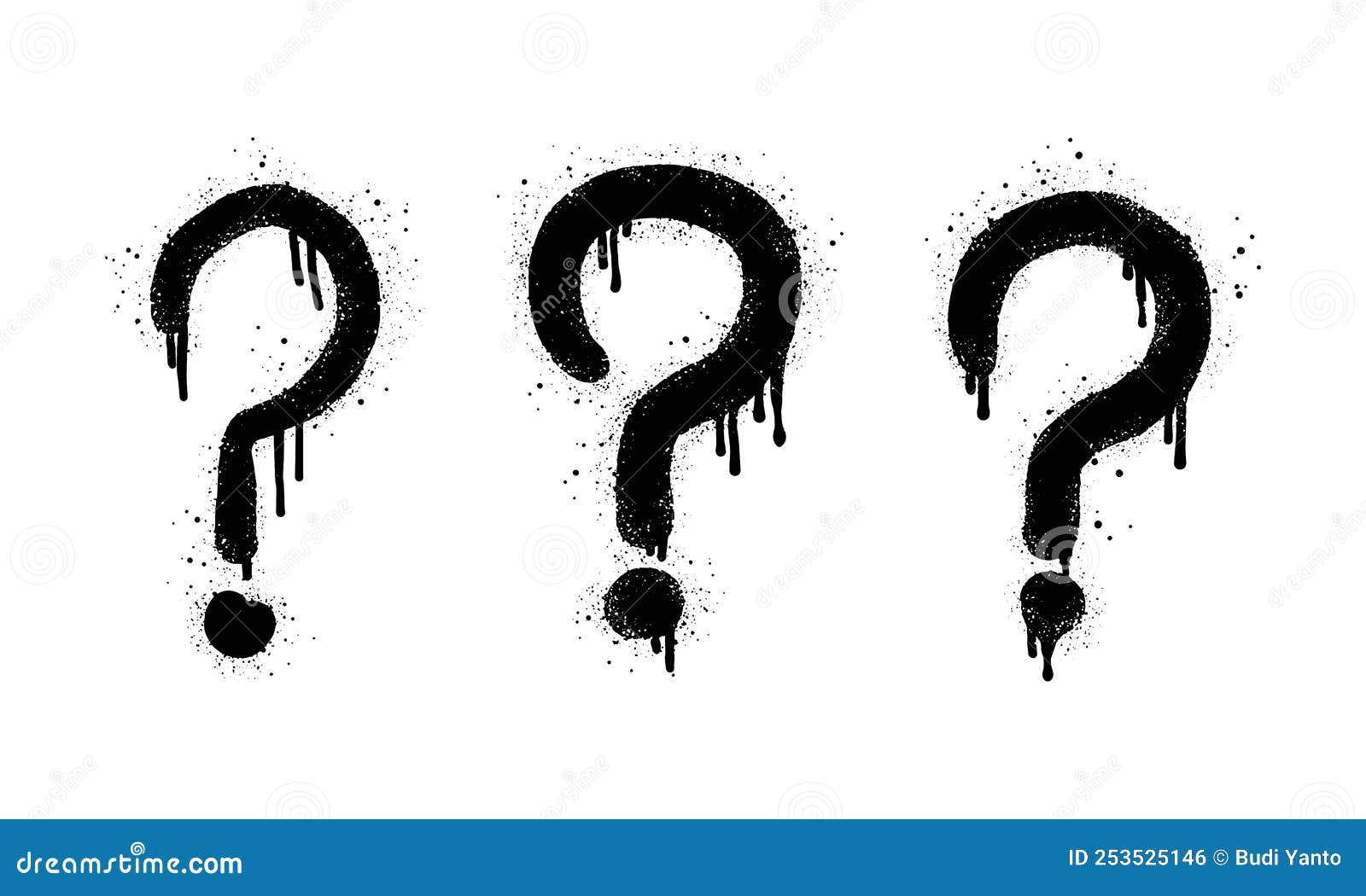 Set of Spray Painted Graffiti Question Marks in Black Over White ...