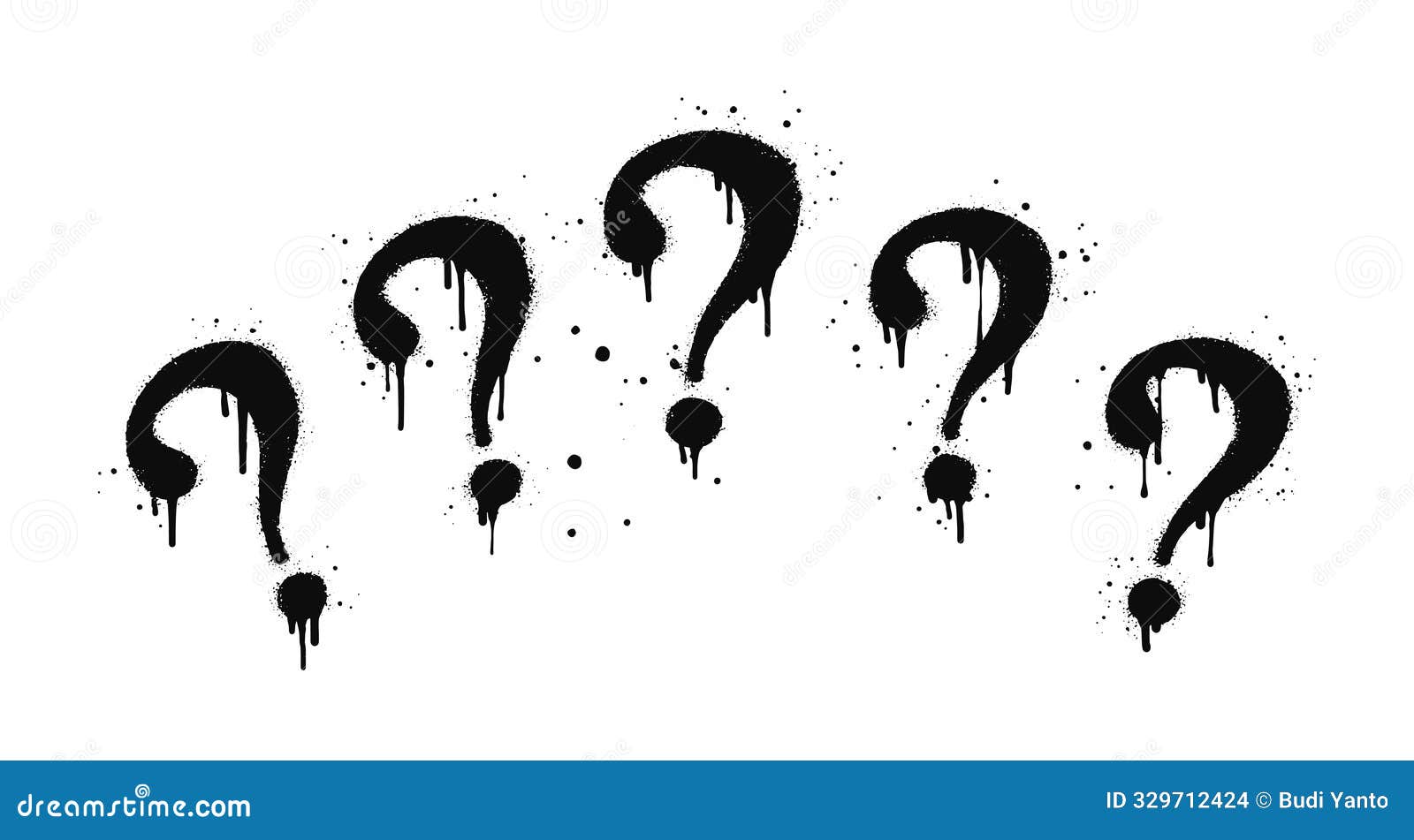 Set of Spray Painted Graffiti Question Marks in Black Over White ...