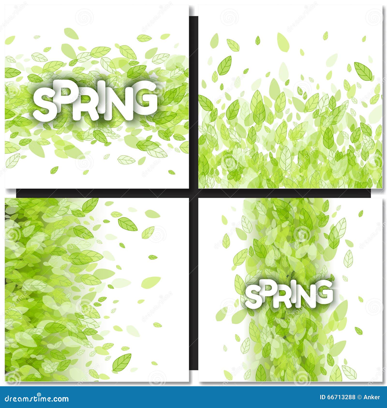 Set of Spring Backgrounds with Green Leaves and Letter Stock Vector ...