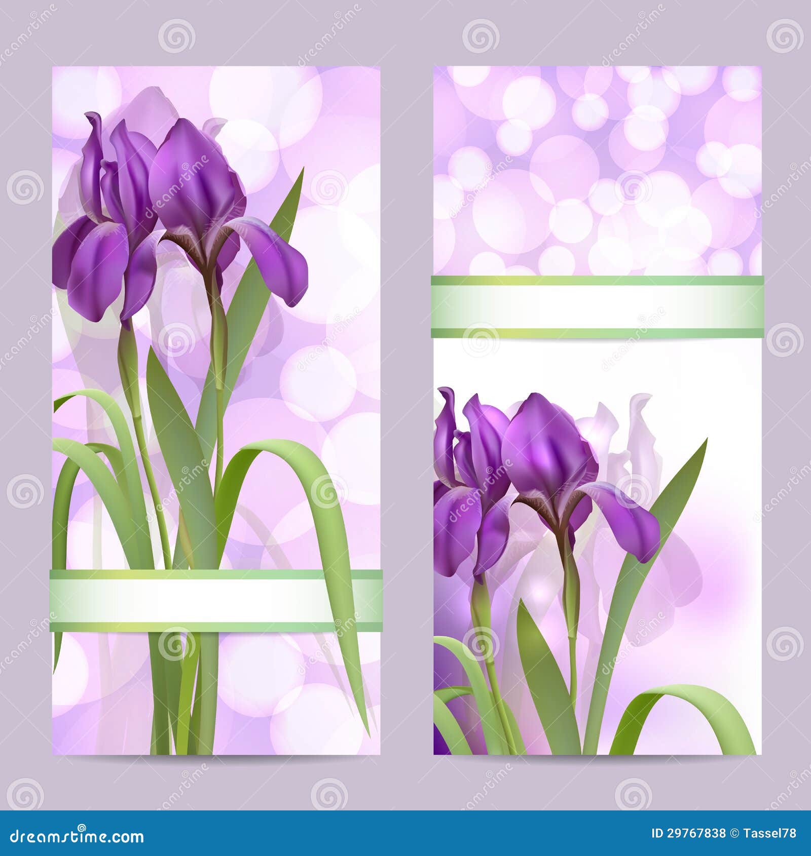 Set of Spring Banners with Purple Iris Flowers Stock Vector ...