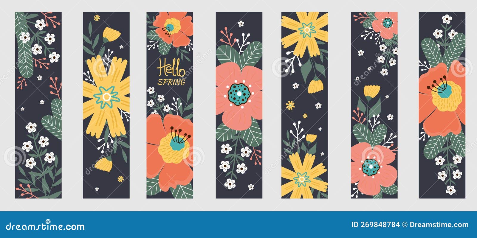 Set Spring Bookmarks. Hello Spring. Spring Flowers, Leaves. Stock ...