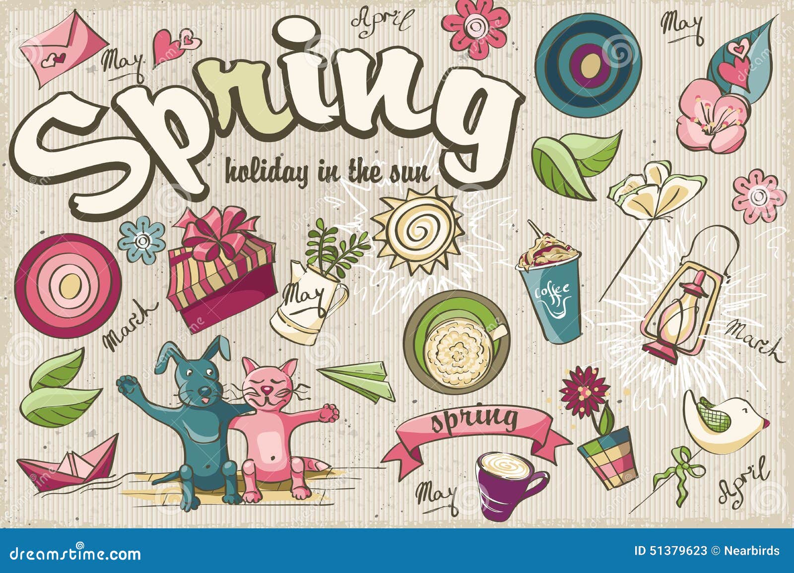 Set of Spring Colored Doodles Stock Vector - Illustration of bird ...