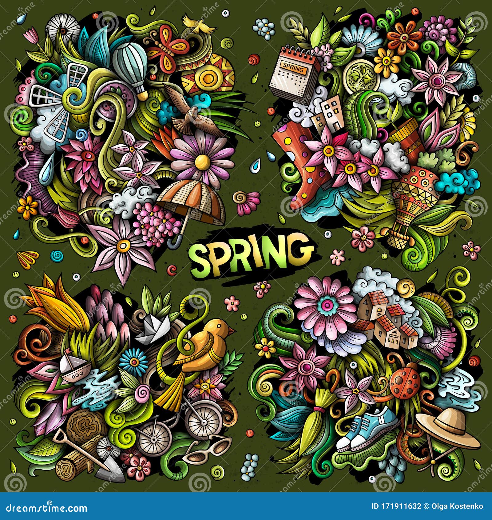 Set of Spring Combinations of Objects and Elements. Stock Vector ...