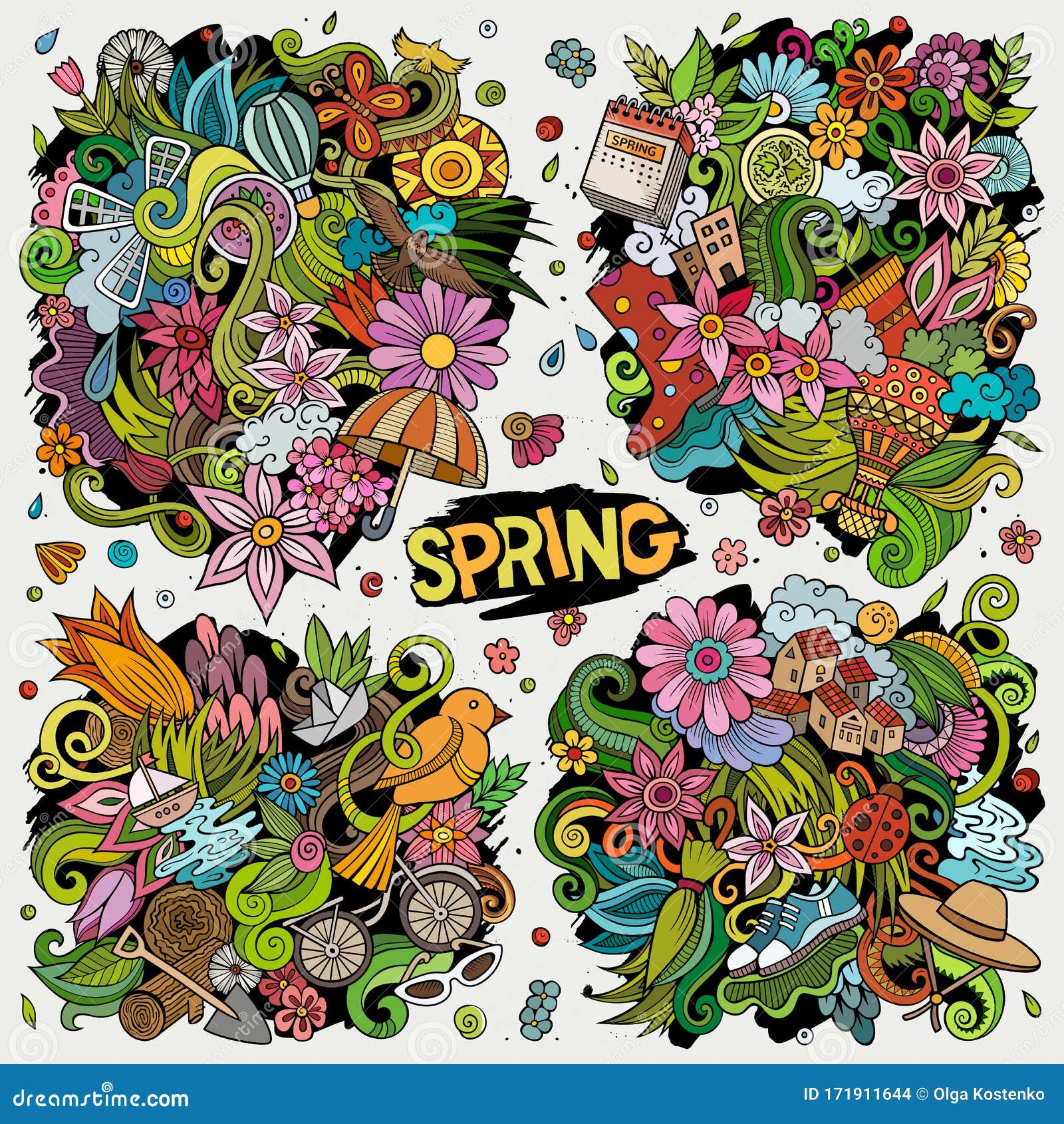 Set of Spring Combinations of Objects and Elements. Stock Vector ...