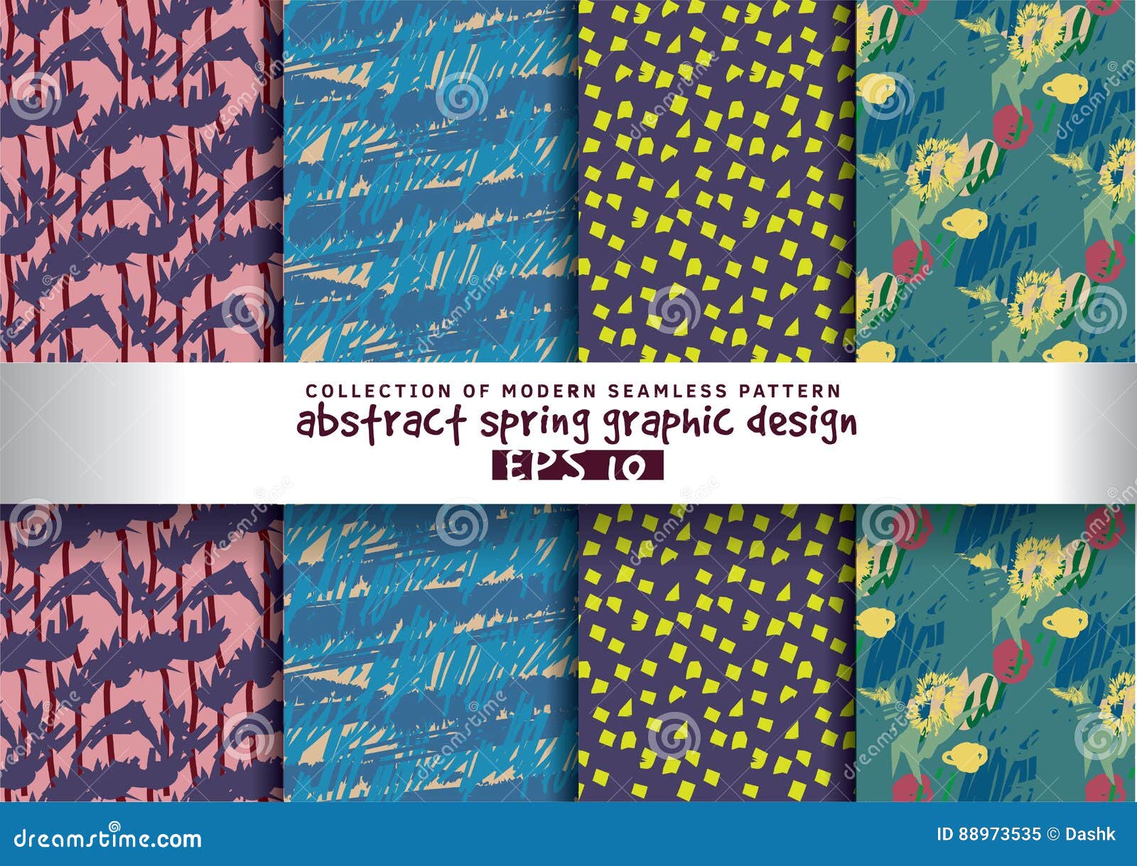 Set Spring Floral Background Color Seamless Pattern. Stock Vector ...