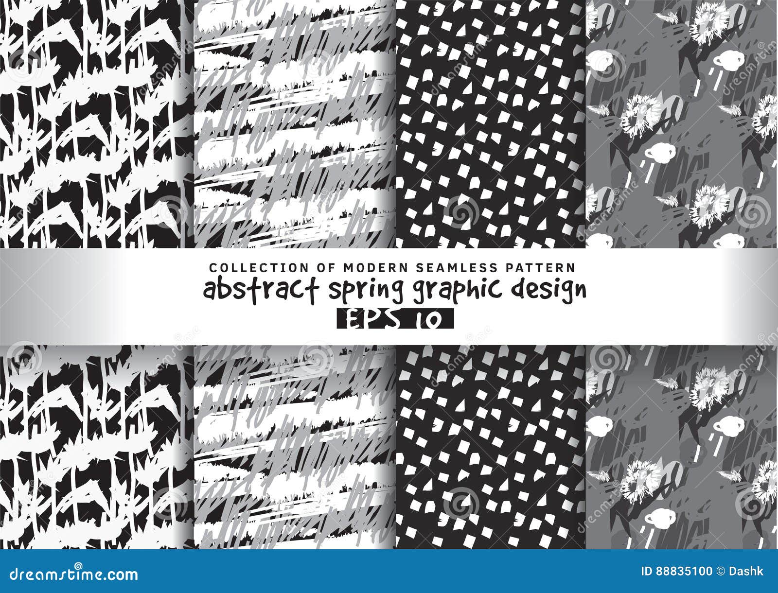 Set Spring Floral Background Grayscale Seamless Pattern. Stock Vector ...