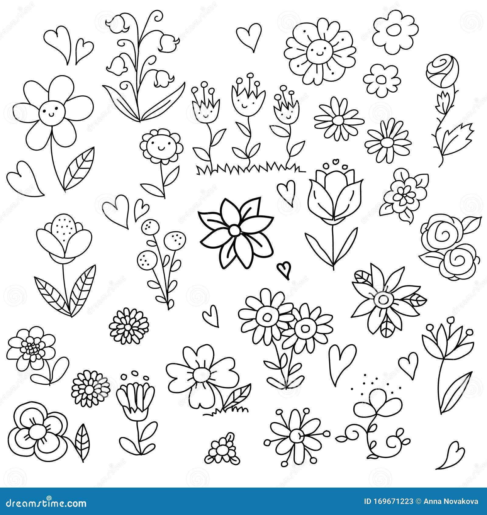 Set of Spring Flower Doodles Stock Vector - Illustration of cartoon ...