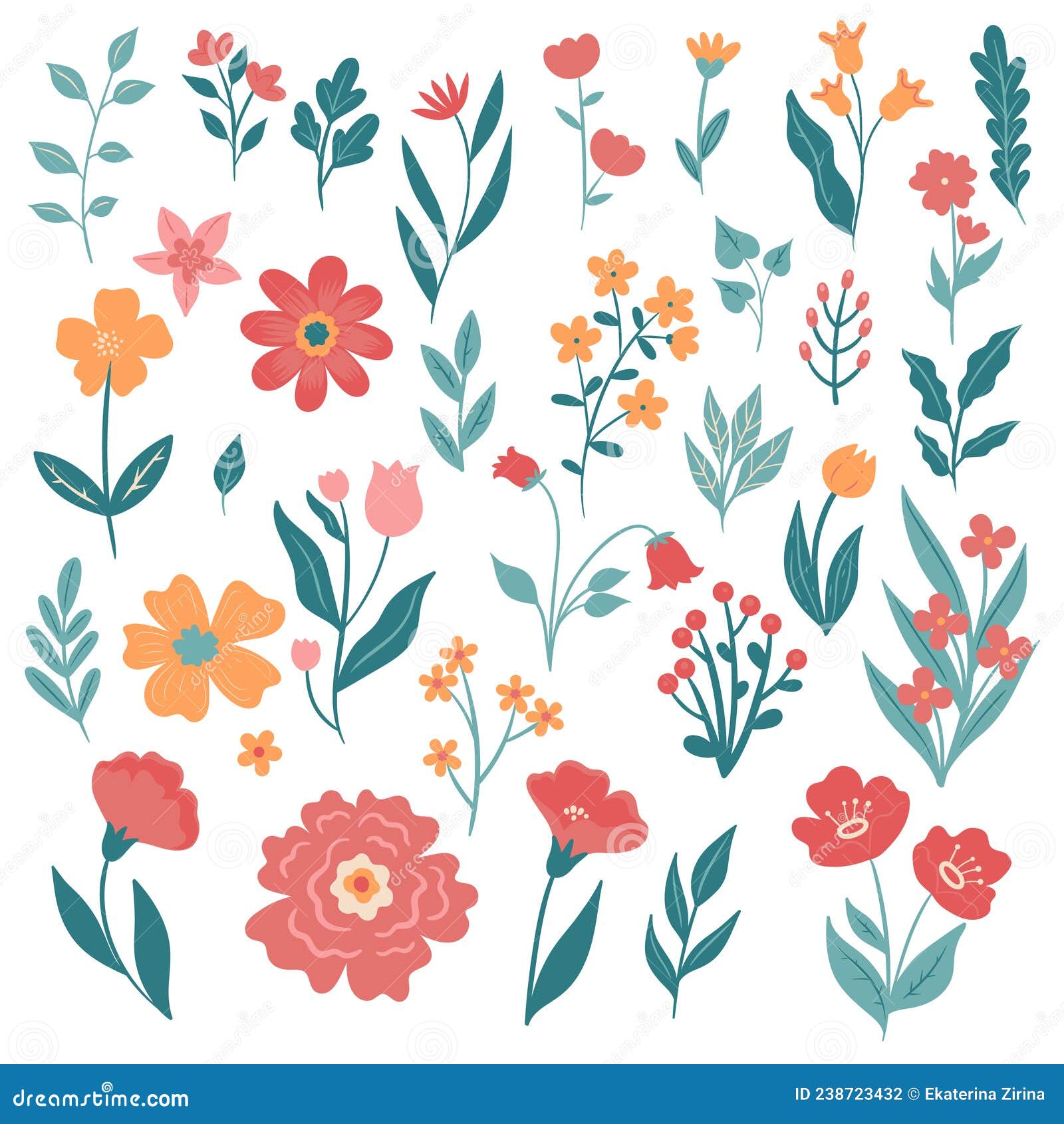 Set of Spring Flowers Isolated on White Background. Vector Graphics ...