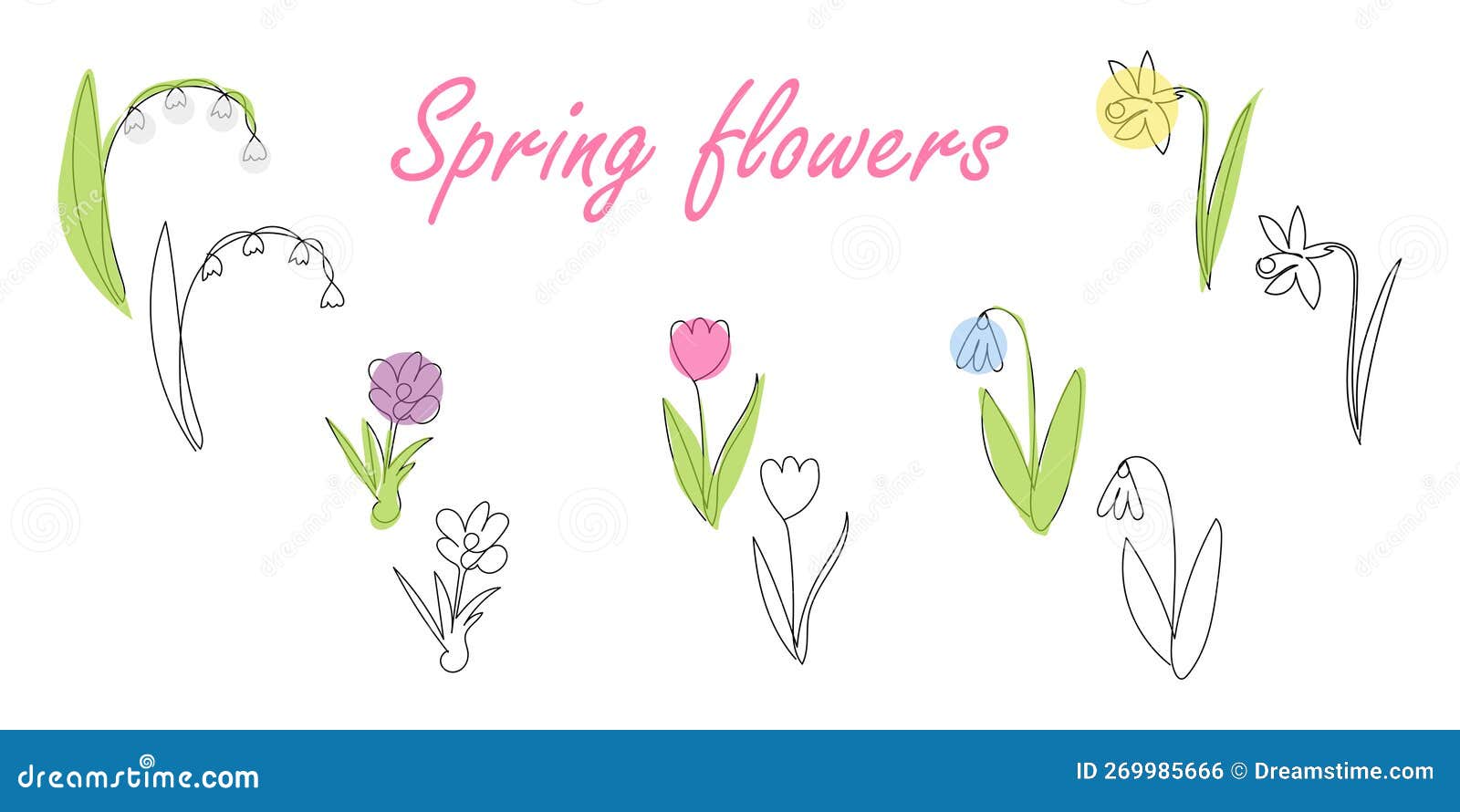 Set of Spring Flowers in Lineart Style Stock Vector - Illustration of ...