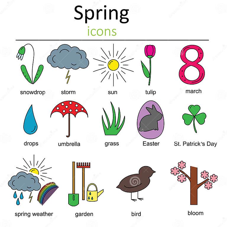 Set of Spring Icons. Symbols of Spring Stock Vector - Illustration of ...