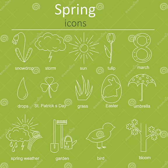 Set of Spring Icons. Symbols of Spring Stock Vector - Illustration of ...