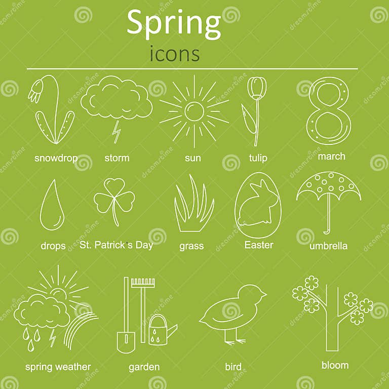 Set of Spring Icons. Symbols of Spring Stock Vector - Illustration of ...