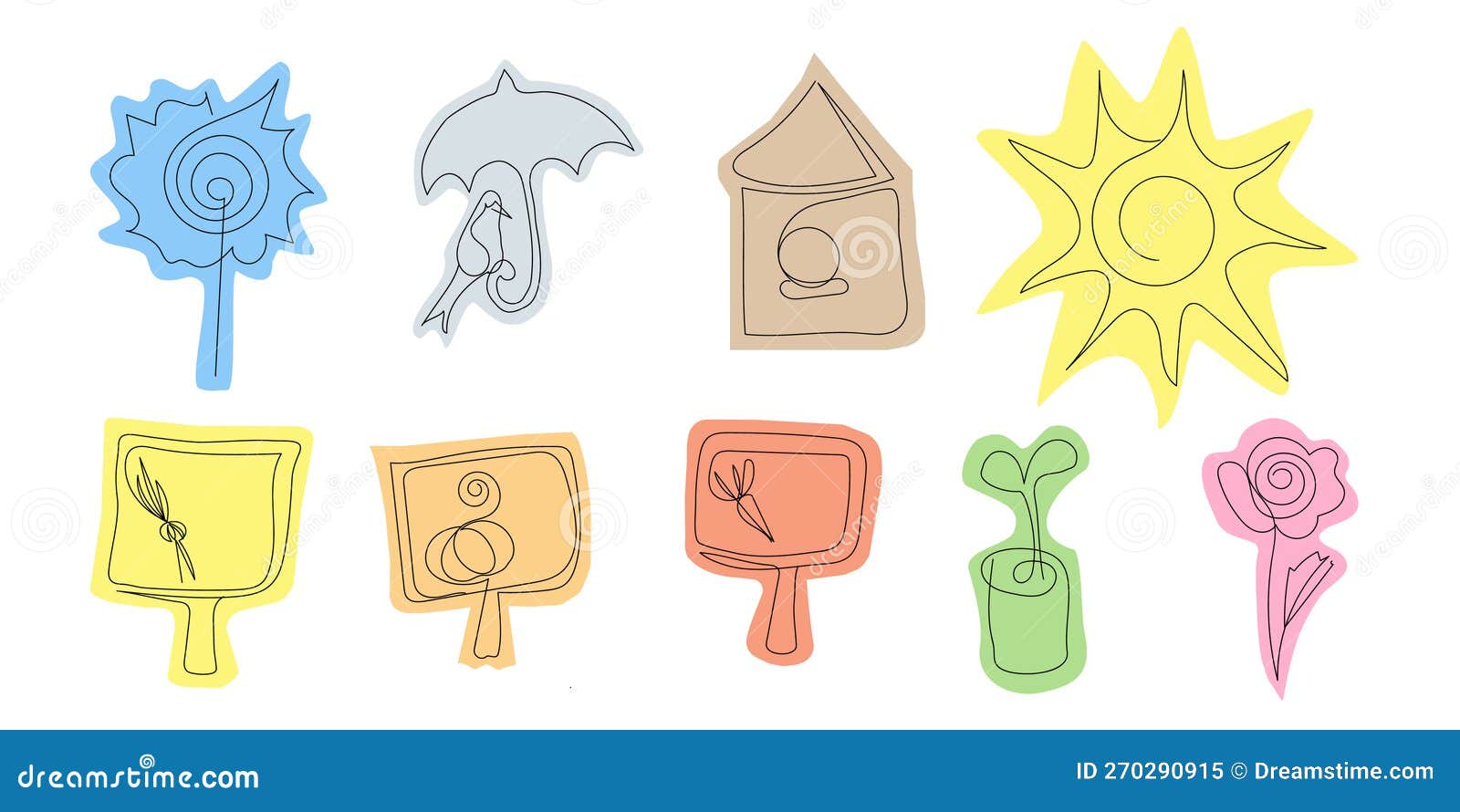 Set of Spring Images in Lineart Style Stock Vector - Illustration of ...