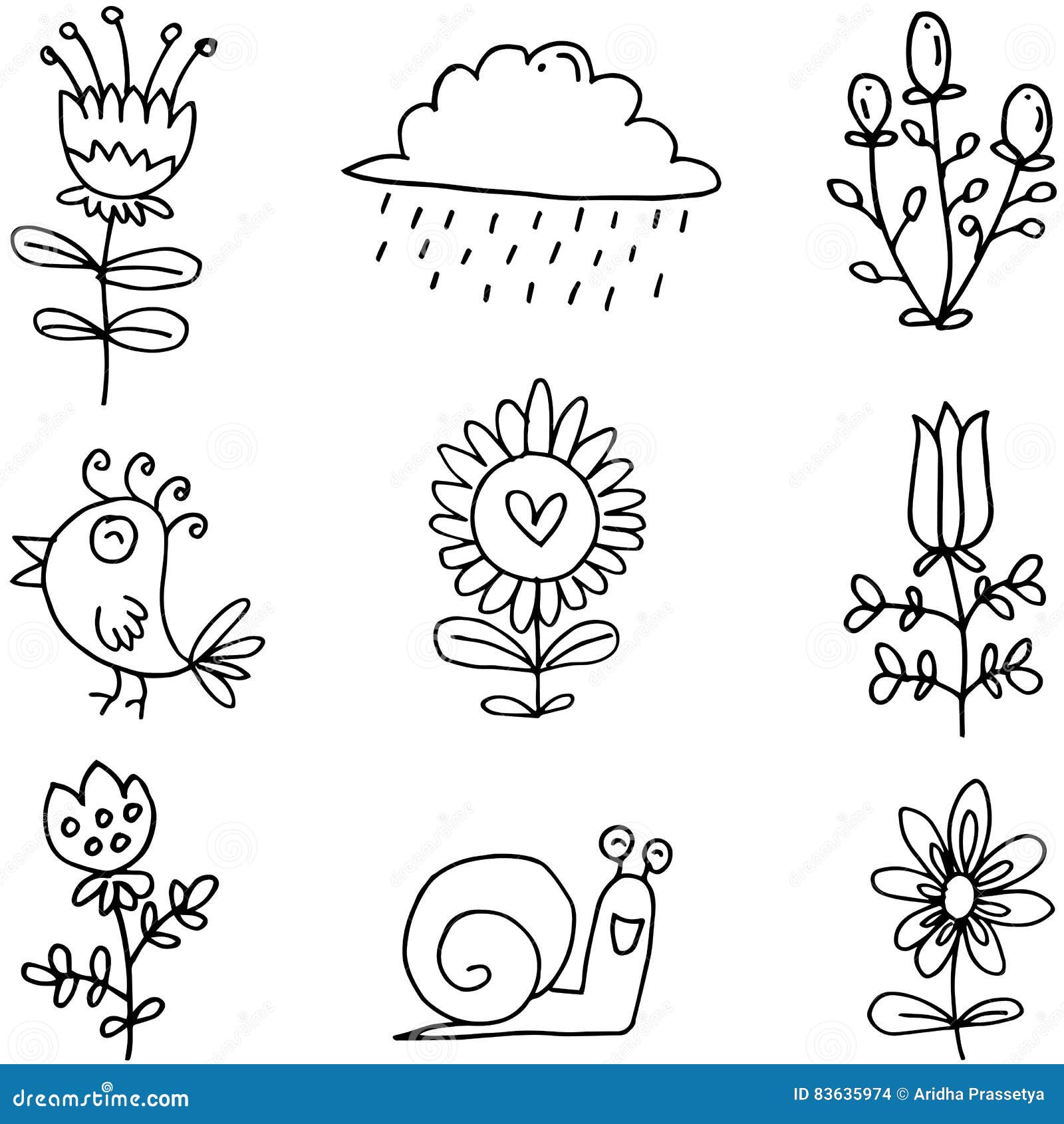 Set of spring item doodles stock vector. Illustration of vector - 83635974