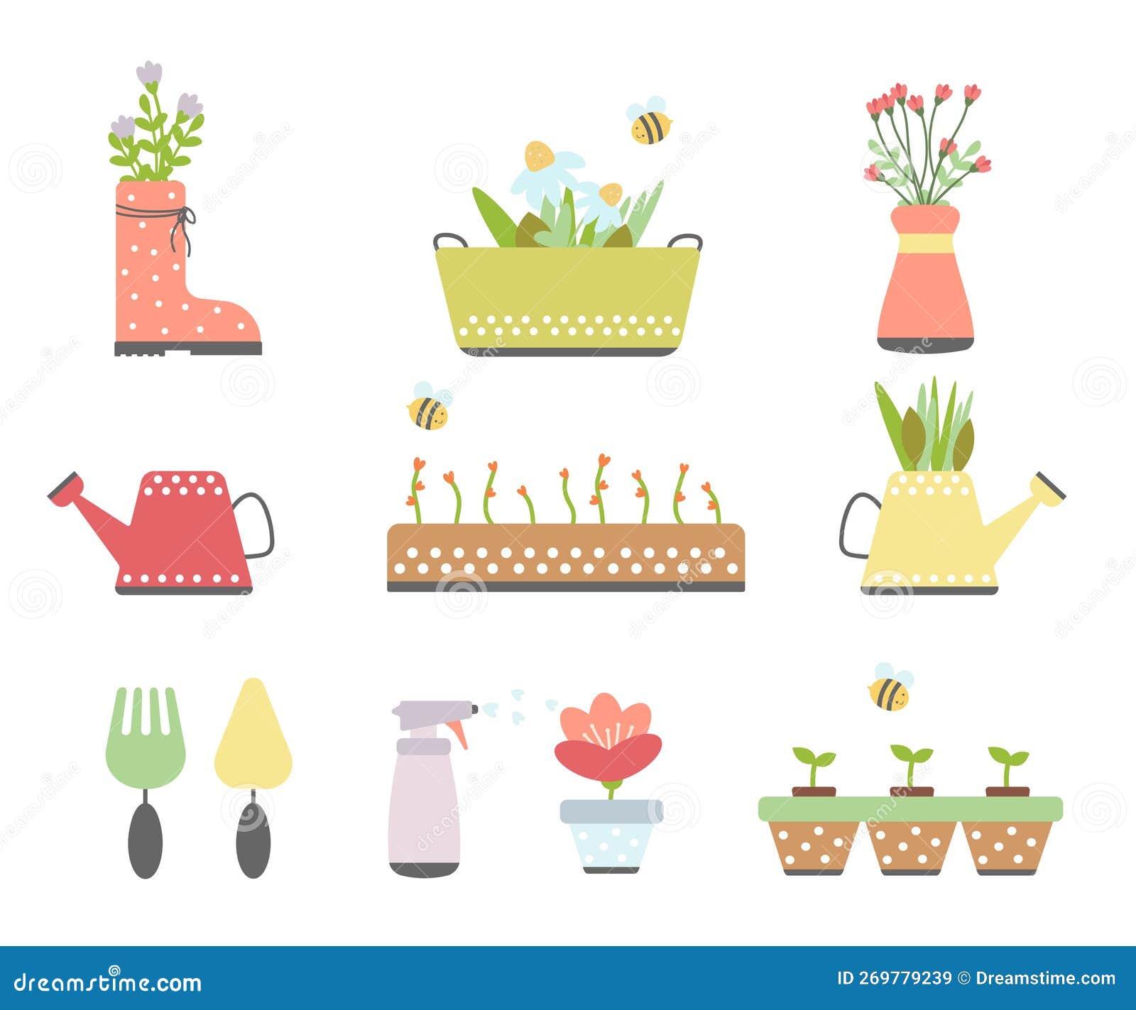 Set of Spring Items. Tools for Working in the Garden and in the Garden ...