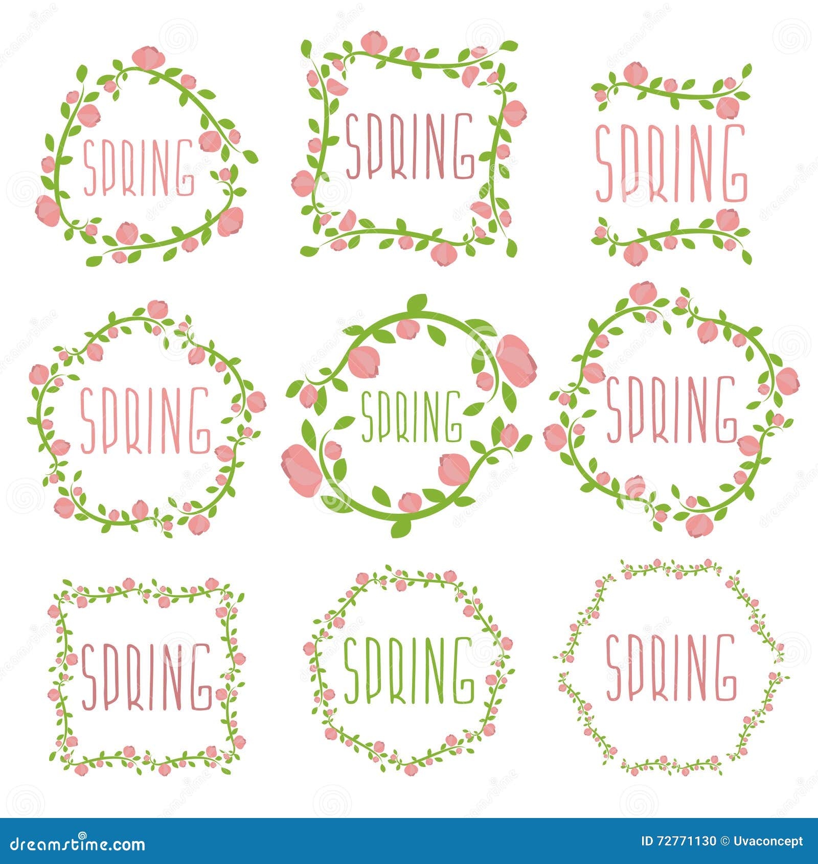 Set of Spring Labels Flowers and Leaves. Vector Illustratio Stock Vector - Illustration of line ...