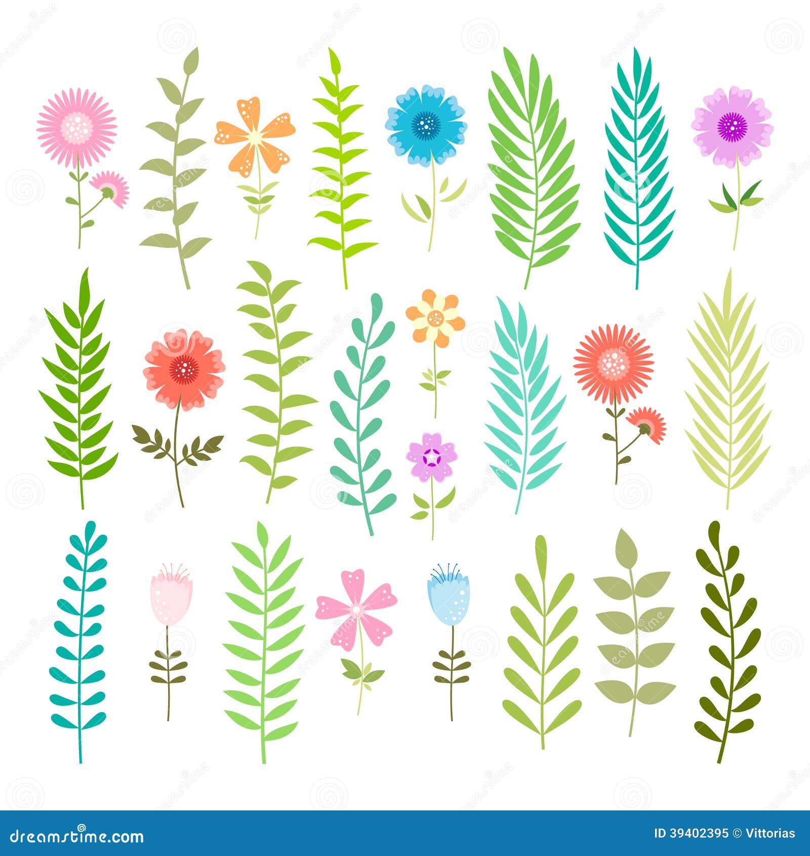 Set of Spring Leaves and Flowers. Stock Vector - Illustration of leaf ...